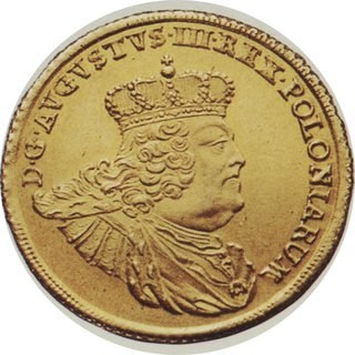 1756. Gold Double August d'Or (10 Talary). Crowned armored and draped ...