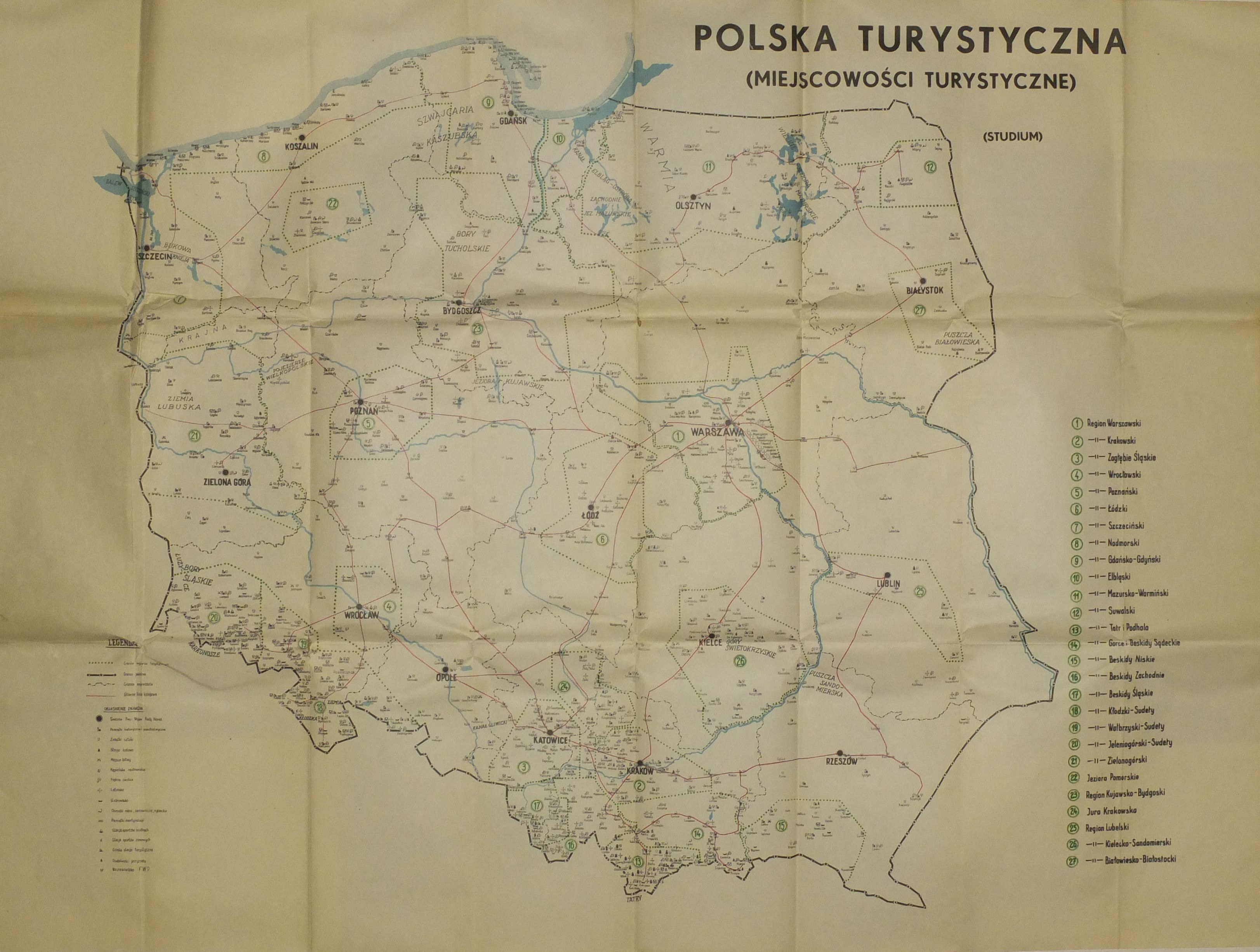 POLSKA, WARSZAWA. Turystyczna mapa Polski, wyd - Online auction ...