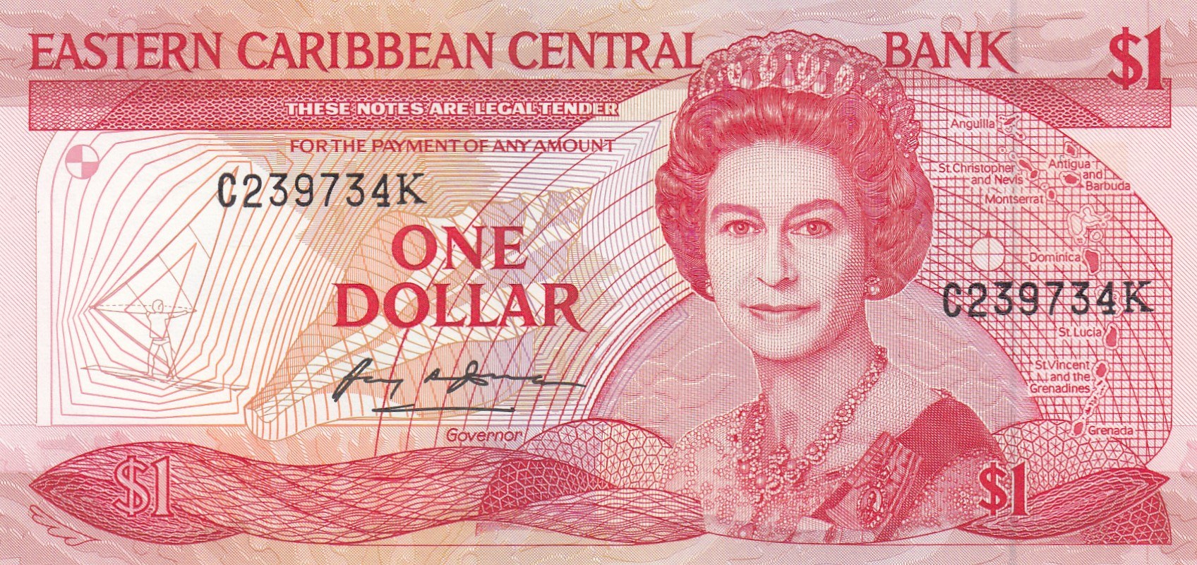 East Caribbean States 1 Dollar 1985 1988 UNC P17k east-caribbean-states-1-dollar-1985-1988-unc-p17k