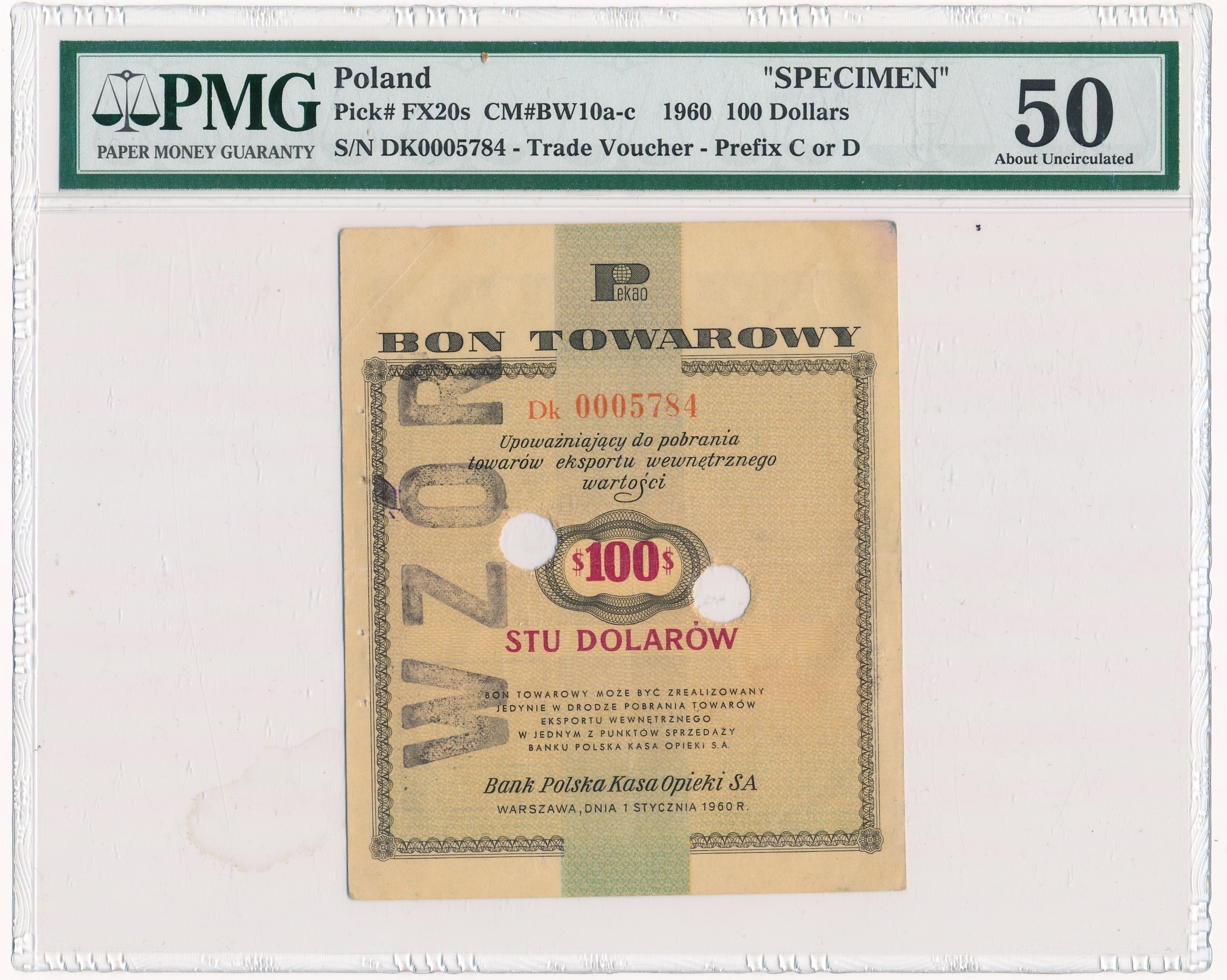 Pewex Bon Towarowy 100 dolarów 1960 WZÓR numeracja bieżąca - PMG 50 ...
