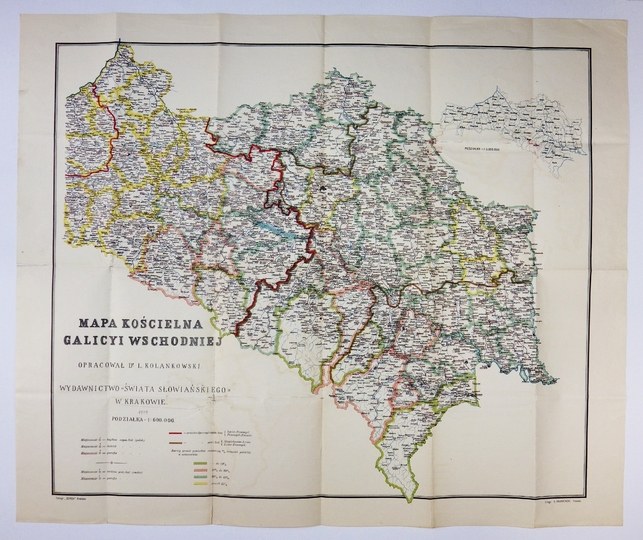 [GALICJA]. Mapa kościelna Galicyi Wschodniej. Mapa barwna form. 55,8x66 ...