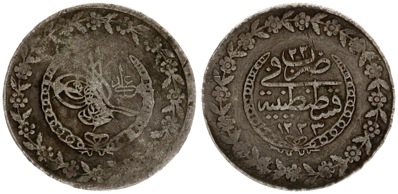 Turkey 5 Kurus / Piaster AH 1223 Mahmud II. (1808-1839). Averse ...