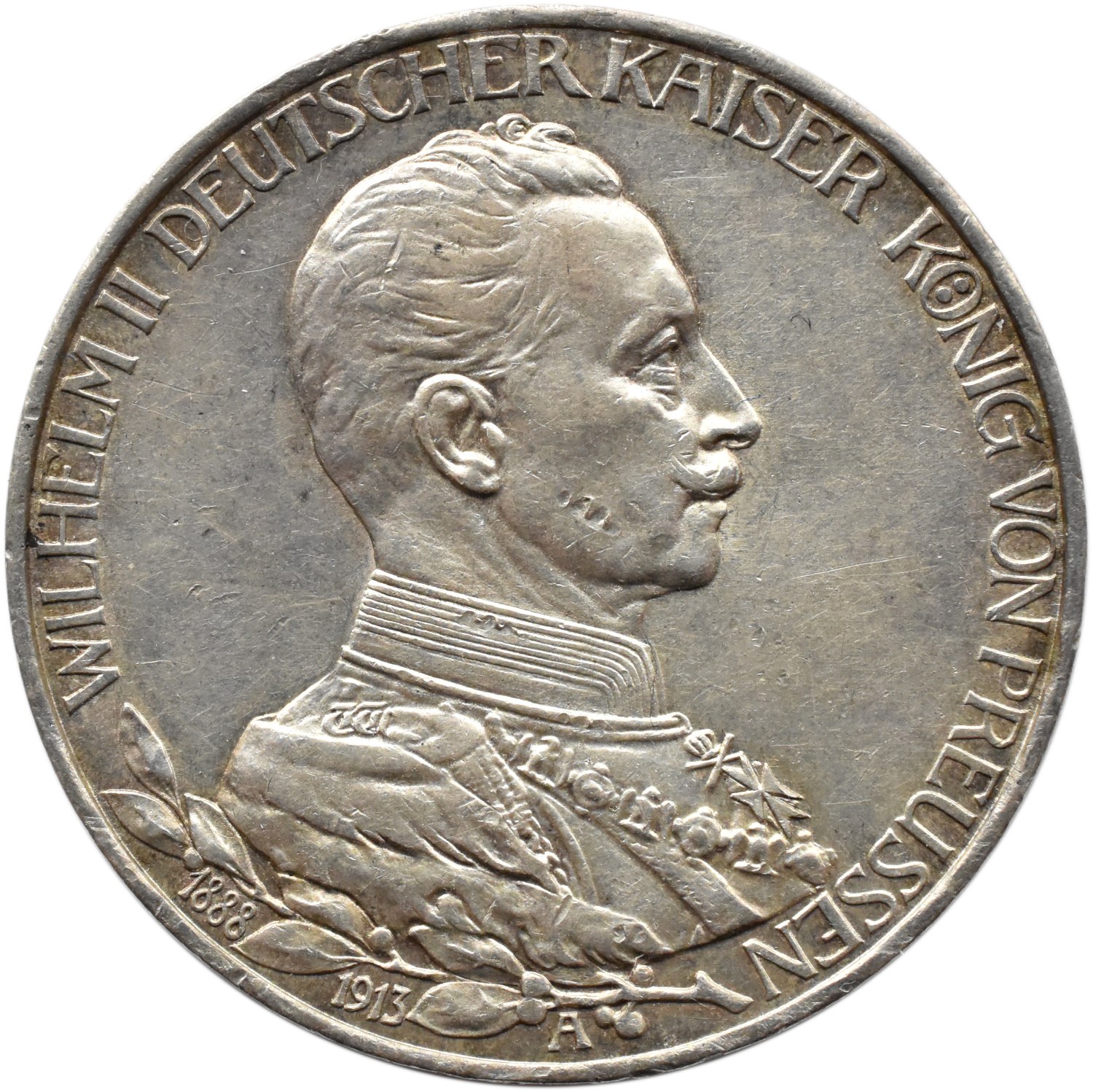 Niemcy, Prusy, Wilhelm II w mundurze, 3 marki 1913 A, Berlin - Aukcja internetowa / Licytacja ...