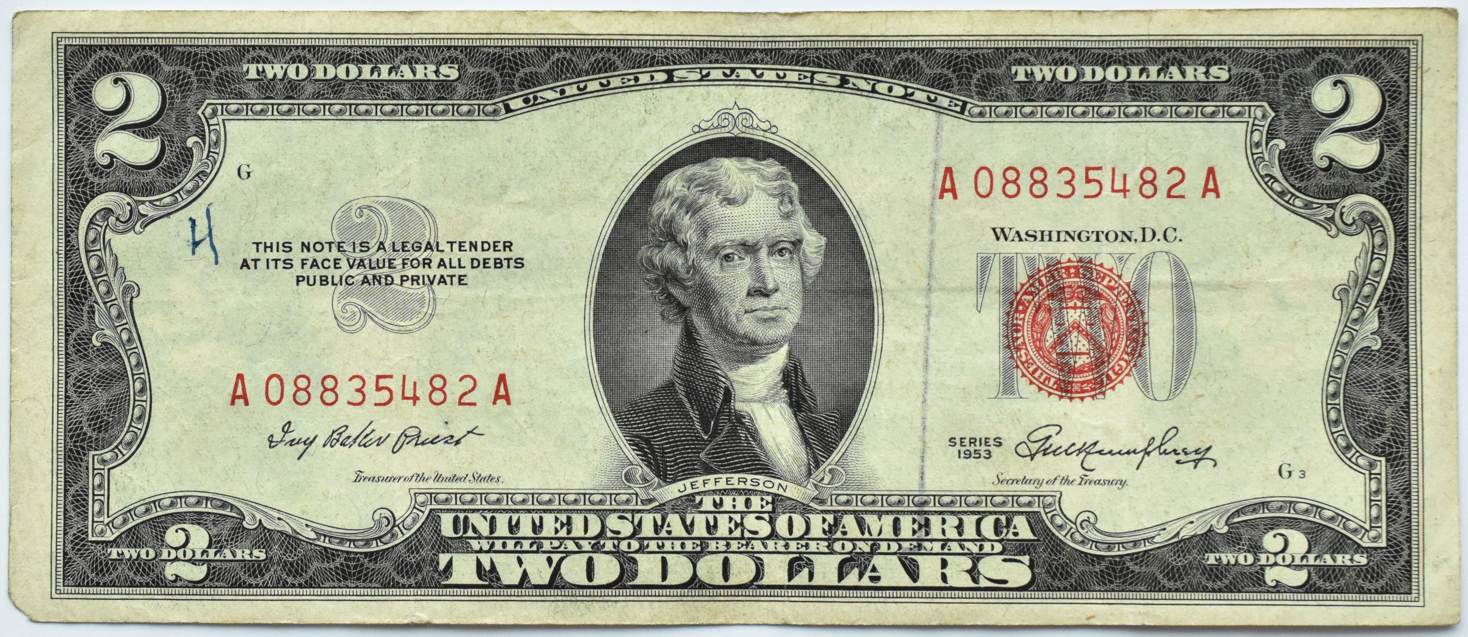 USA 2 Dolary 1953 Seria A Czerwona Piecz Rzadkie Aukcja USA 2 Dolary 1953 Seria A Czerwona Piecz Rzadkie Aukcja