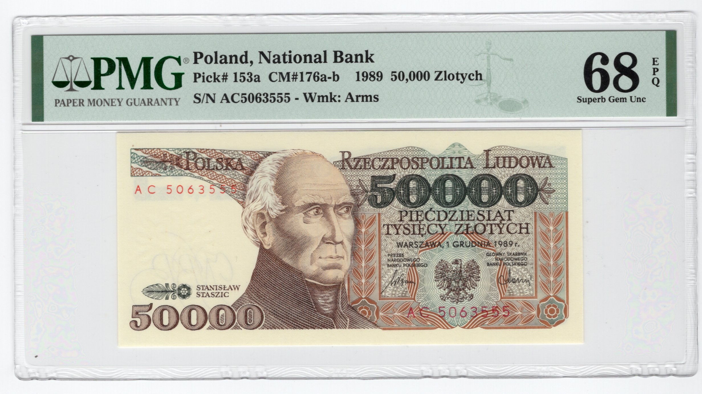 50 000 złotych 1989 - seria AC - PMG 68 EPQ - tylko jeden banknot wyżej ...