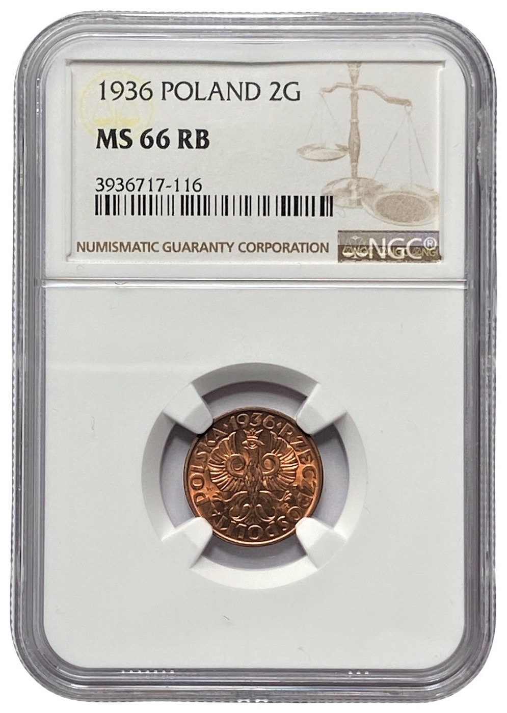 II RP - 2 grosze 1936 - NGC MS 66 RB - Aukcja internetowa / Licytacja online - Cena - OneBid