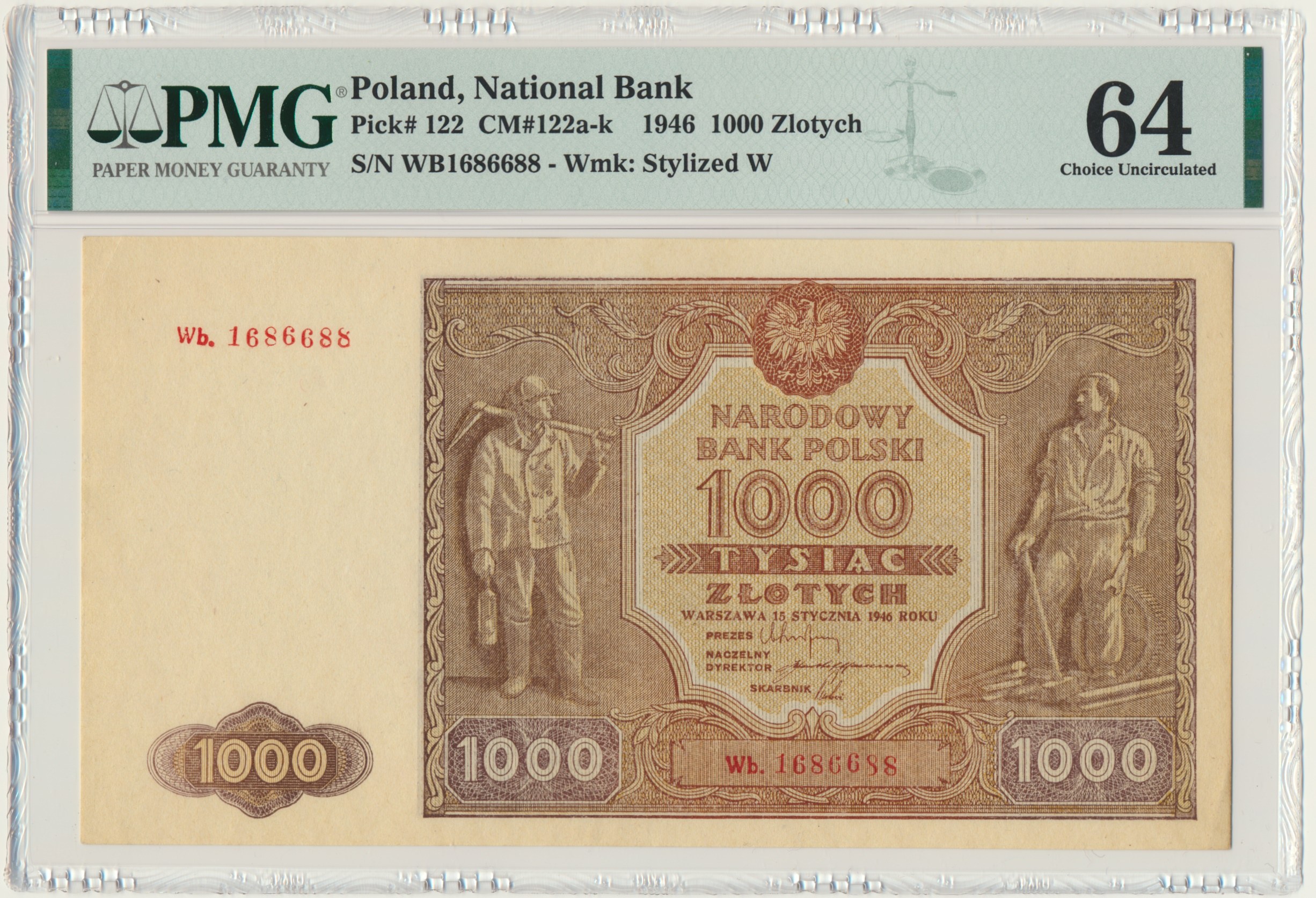 1.000 złotych 1946 - Wb z kropką - PMG 64 - rzadka seria zastępcza - Aukcja internetowa ...