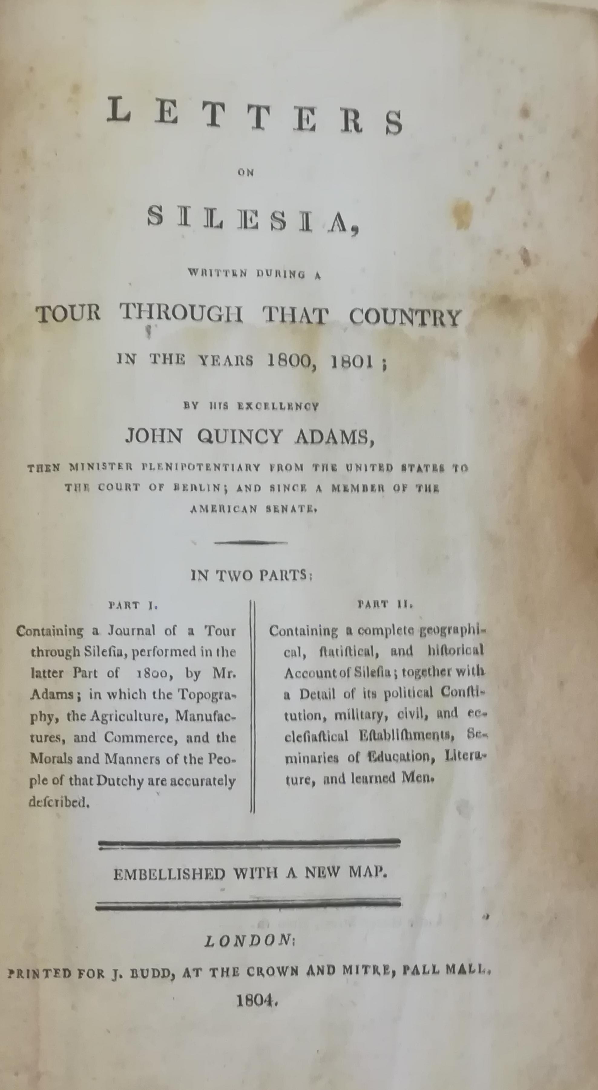 Adams John Quincy - Letters on Silesia, written during a tour through ...