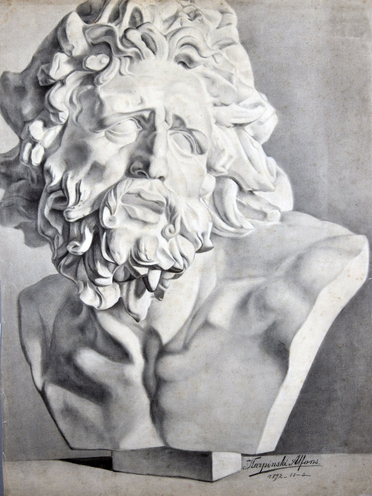 Karpinski Alfons - Head of Zeus. Drawing on cardboard, signed by the ...