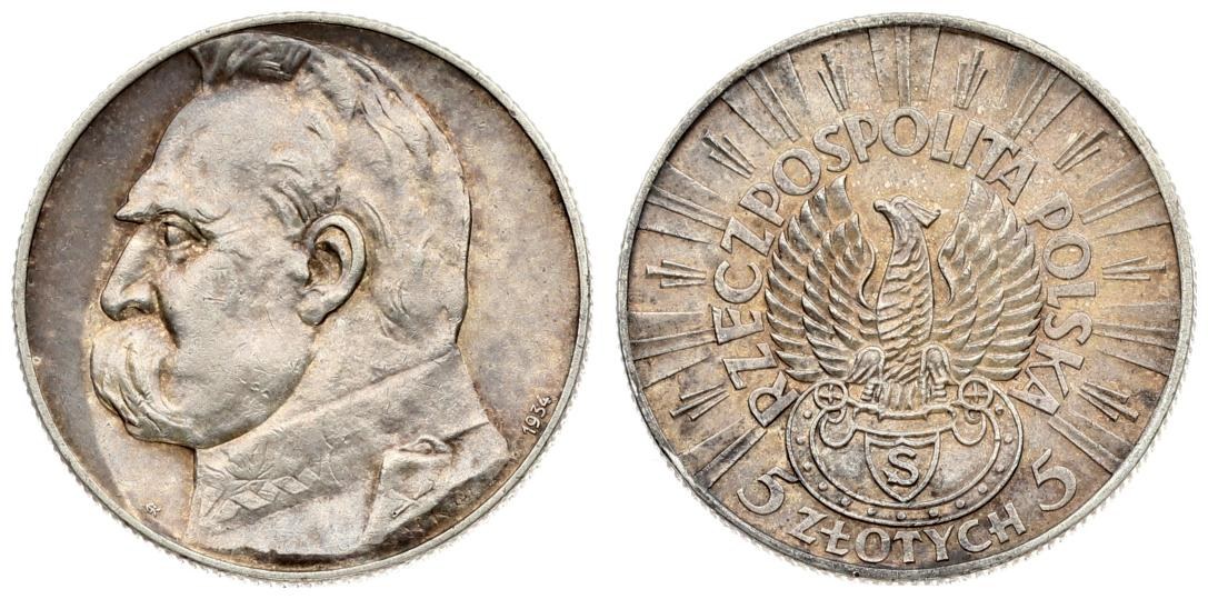 Poland 5 Zlotych 1934(w) Averse: Rifle Corps symbol below eagle with ...