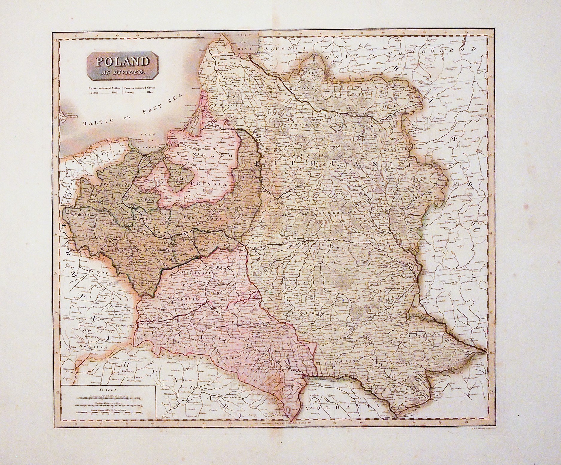POLSKA, LITWA. Mapa ziem polskich po rozbiorach; ryt. J. & G. Menzies ...