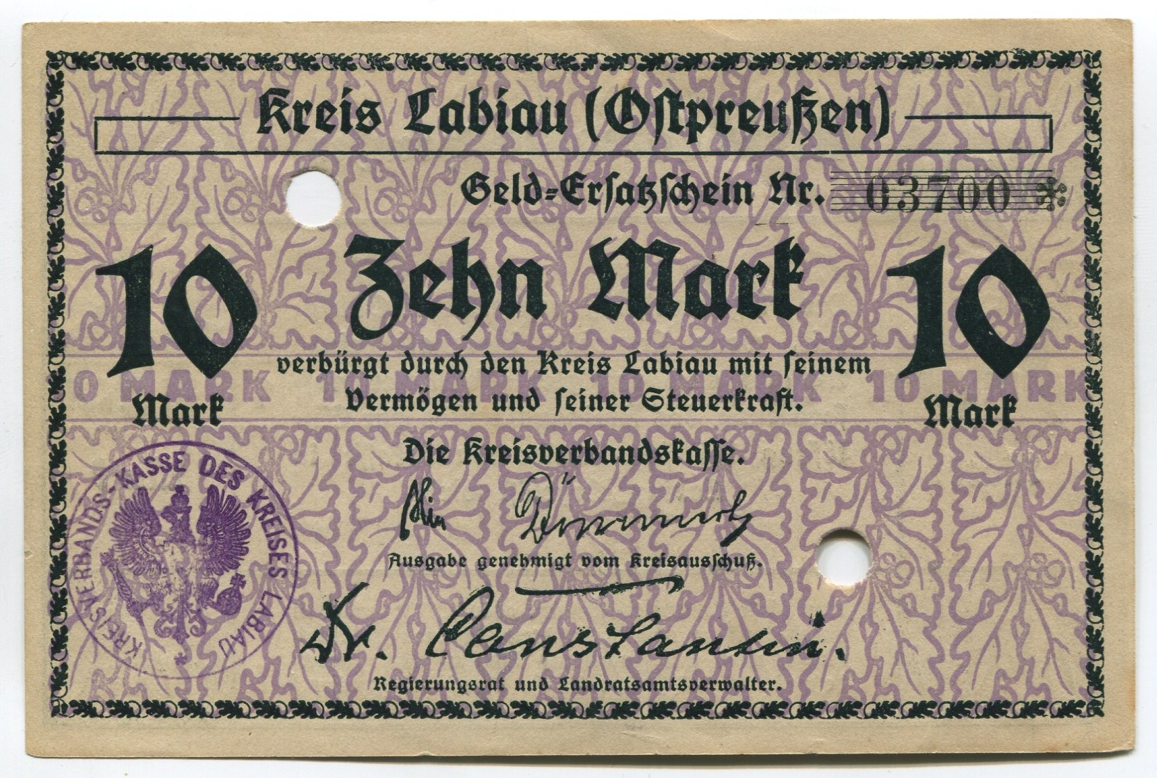 Germany East Prussia Kreis Labiau 10 Mark 1918 - Aukcja internetowa ...