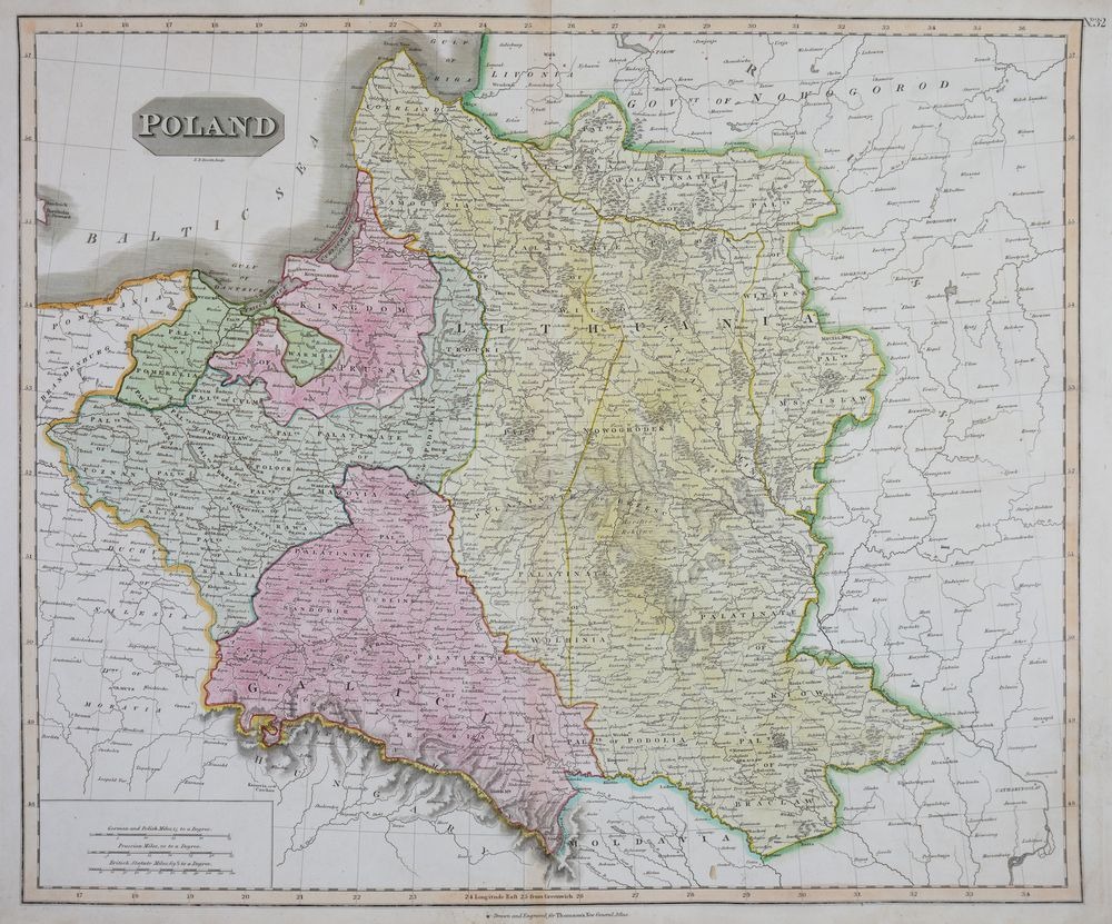 MAPA POLSKI POD ROZBIORAMI, Anglia, Londyn. Robert N. Hewitt, 1814 ...