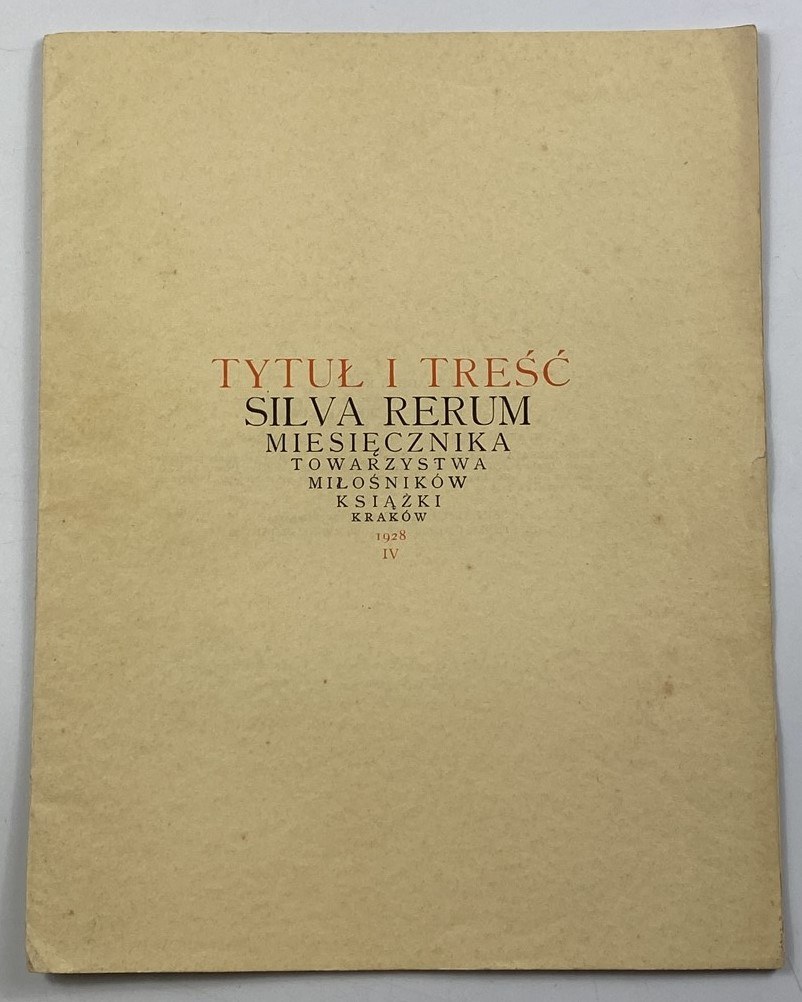 Tytuł i treść Silva Rerum 1928/IV - Aukcja internetowa / Licytacja ...