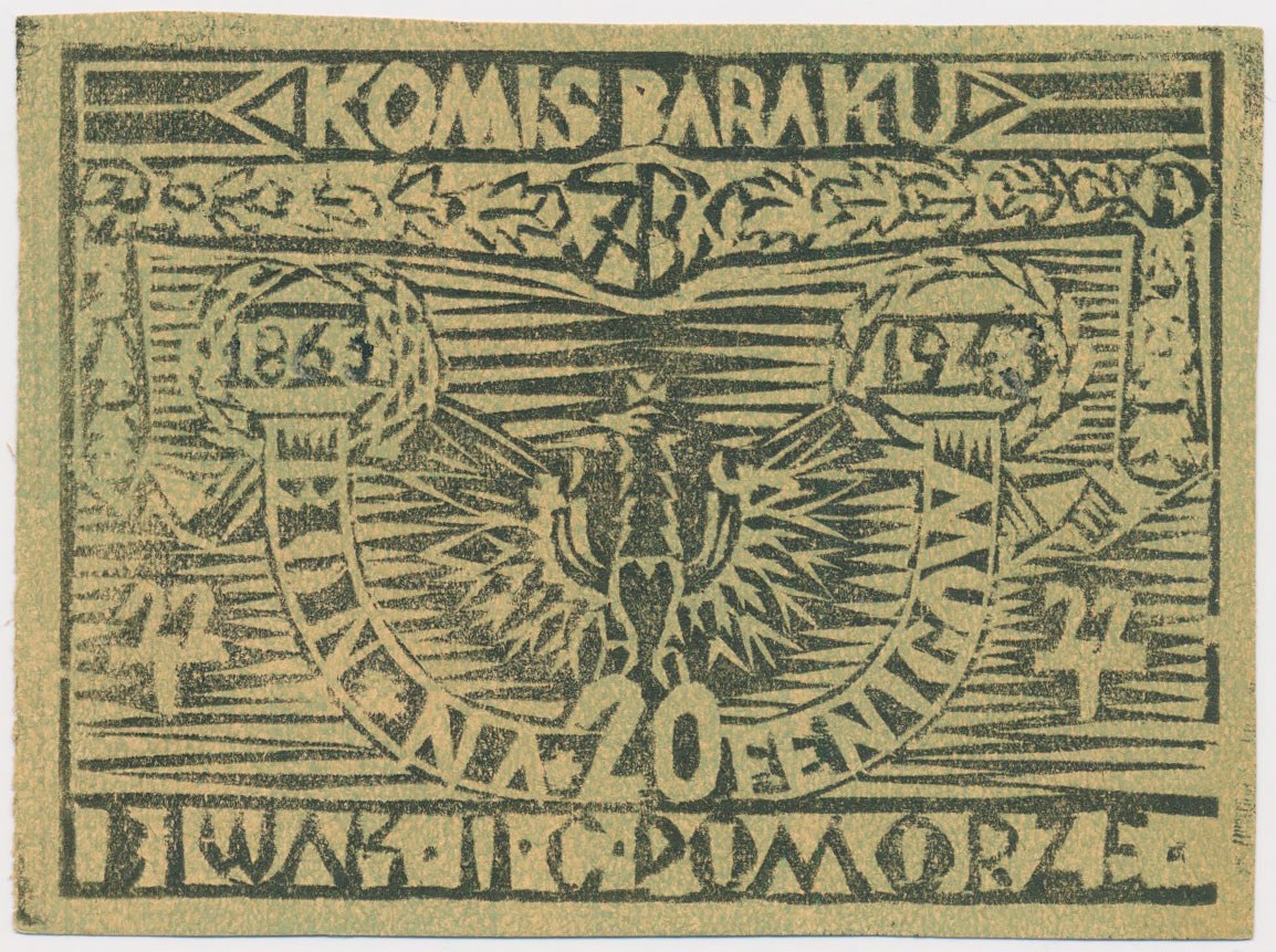 Oflag II C Woldenberg, Komis Baraku 7b, bon na 20 fenigów 1943 - Aukcja ...