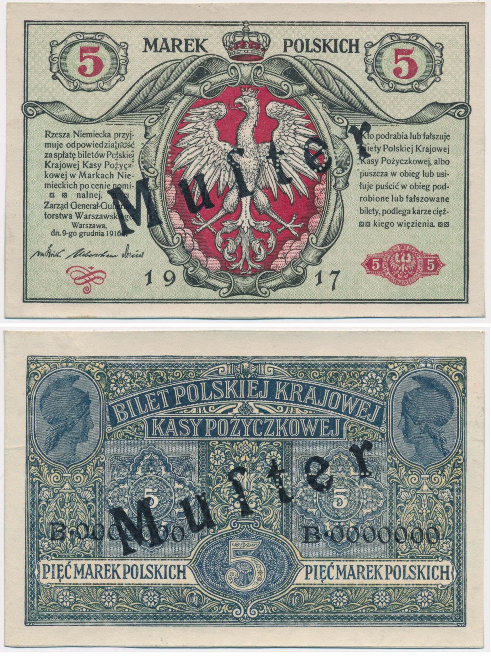 5 marek 1916 Generał - WZÓR Awers i Rewers - (2szt.) - DUŻA RZADKOŚĆ ...