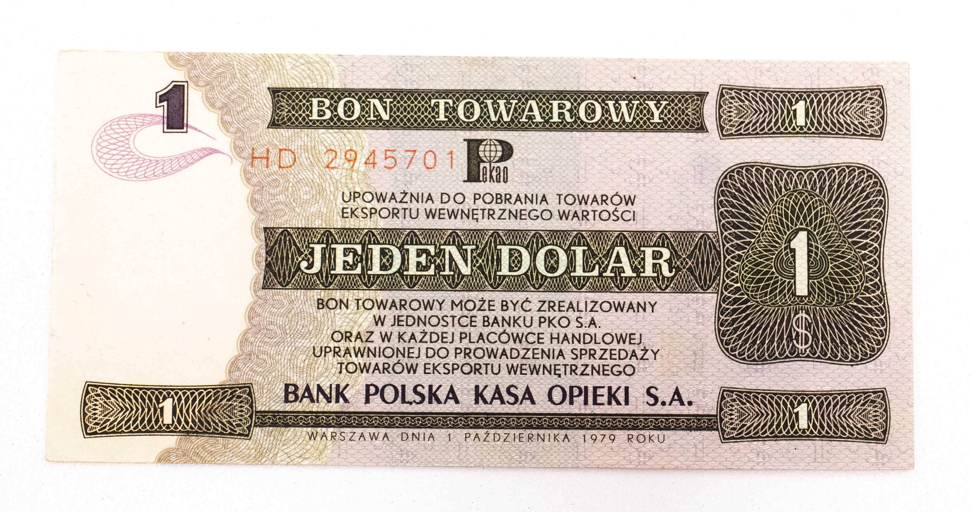 PRL, Pewex, Bon Towarowy, 1 dolar 1.10.1979, seria HD. - Aukcja ...