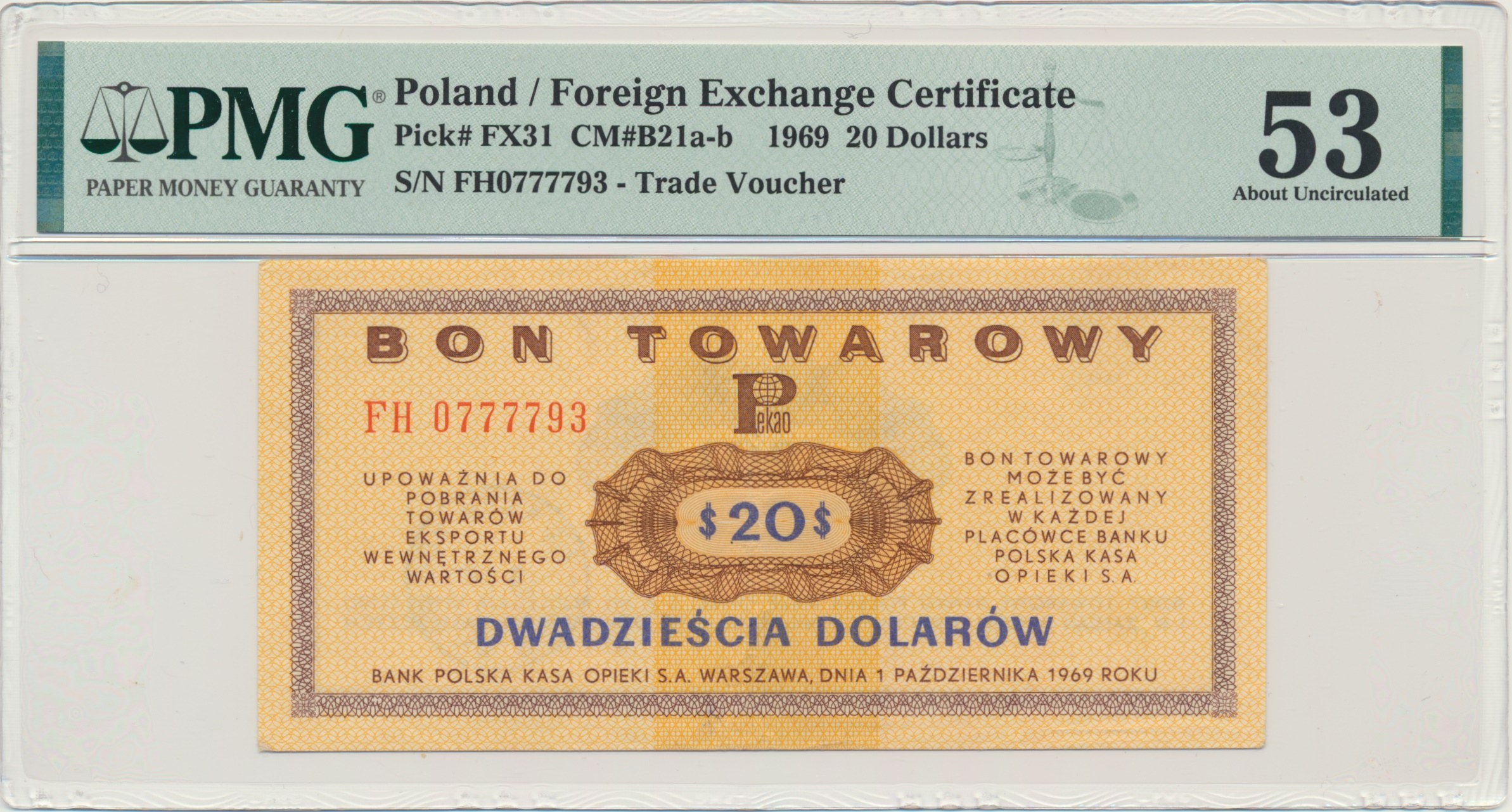 Pewex, 20 dolarów 1969 - FH - PMG 53 - Aukcja internetowa / Licytacja ...
