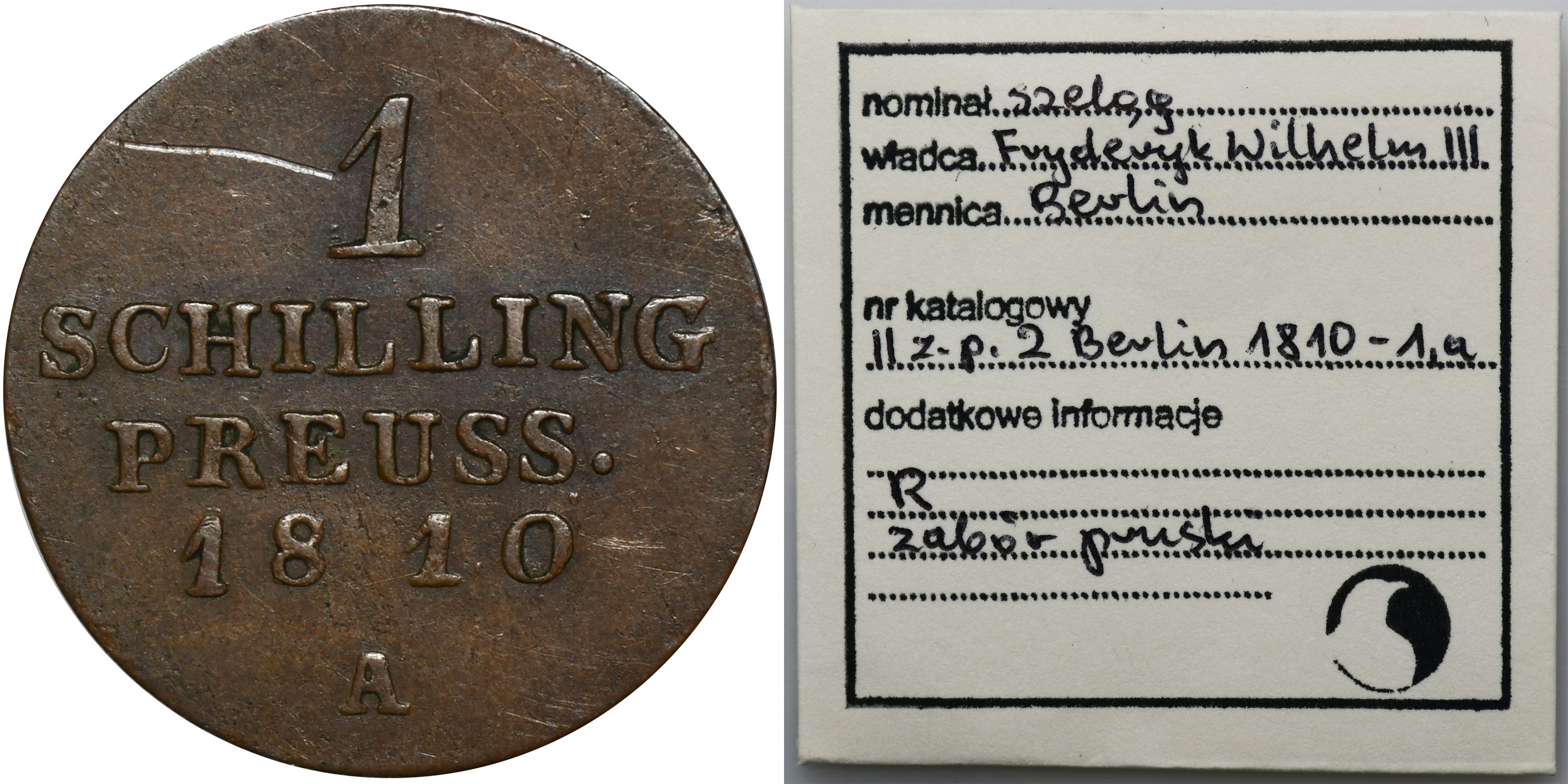 Niemcy, Królestwo Prus, Fryderyk Wilhelm III, Szeląg Berlin 1810 A ...