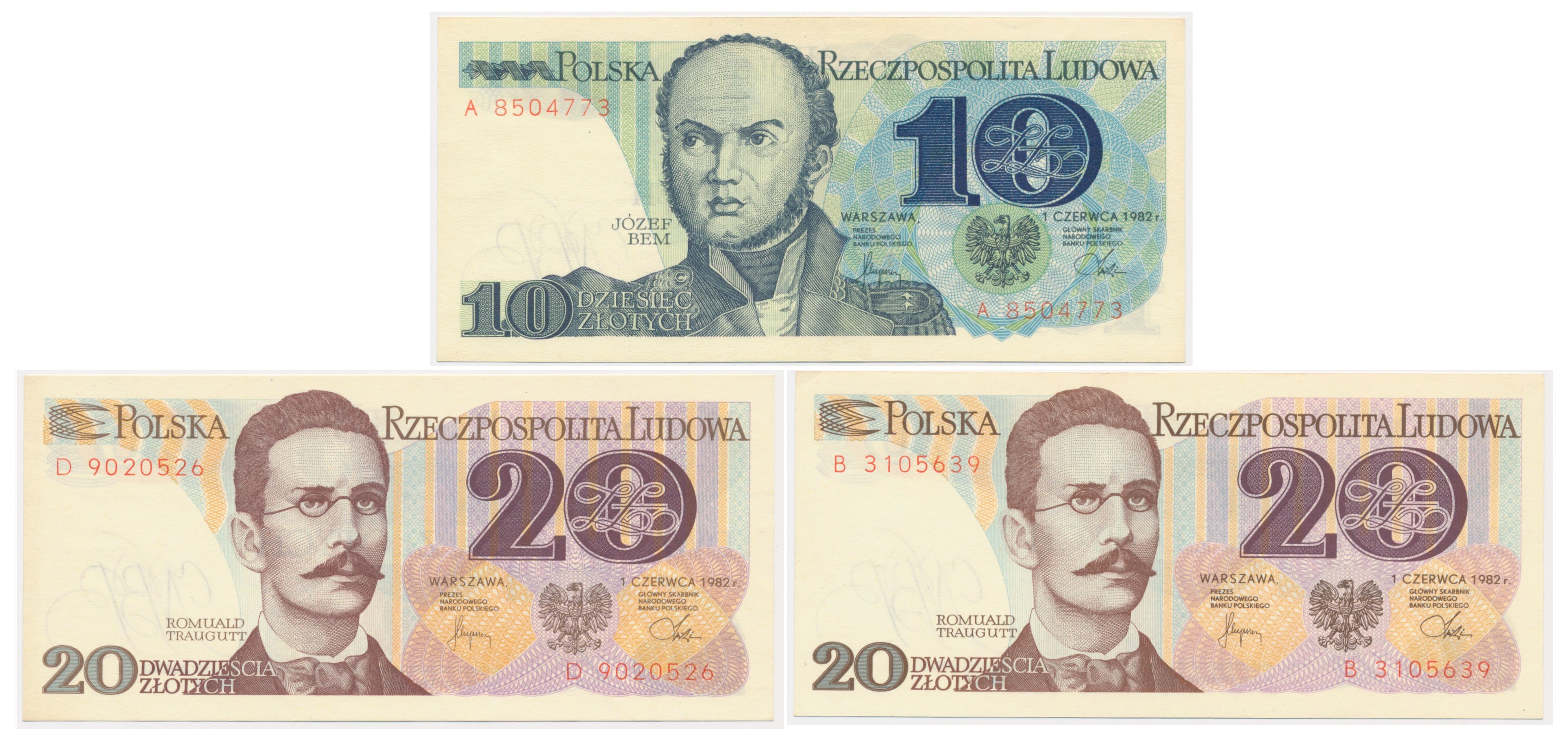 Zestaw, banknoty PRL 10-20 złotych 1982 (3 szt.) - Aukcja internetowa ...