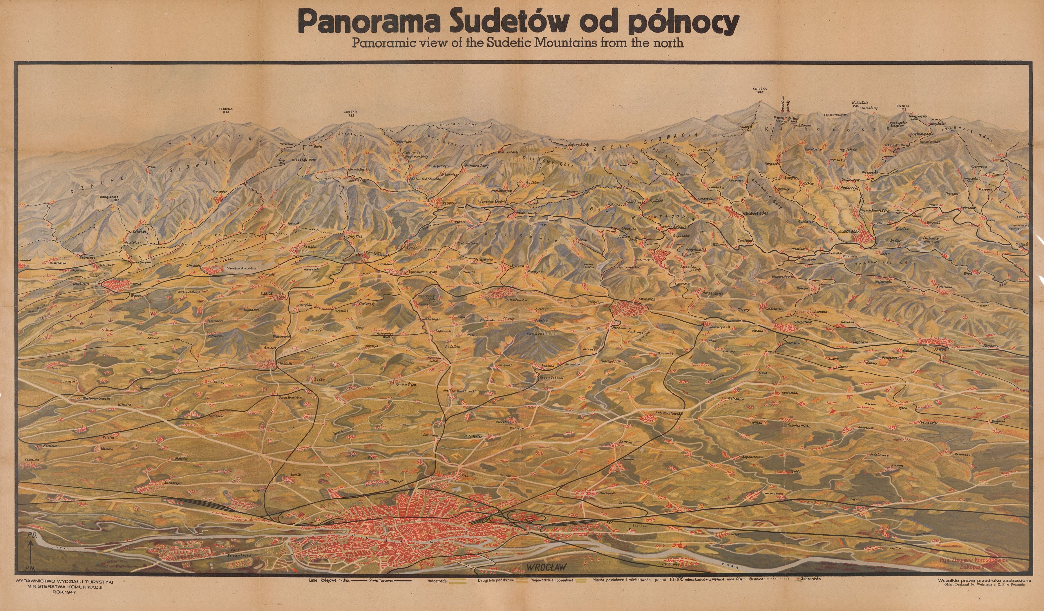 Map KOROSADOWICZ Zbigniew - Panorama of the Sudetes from the north ...