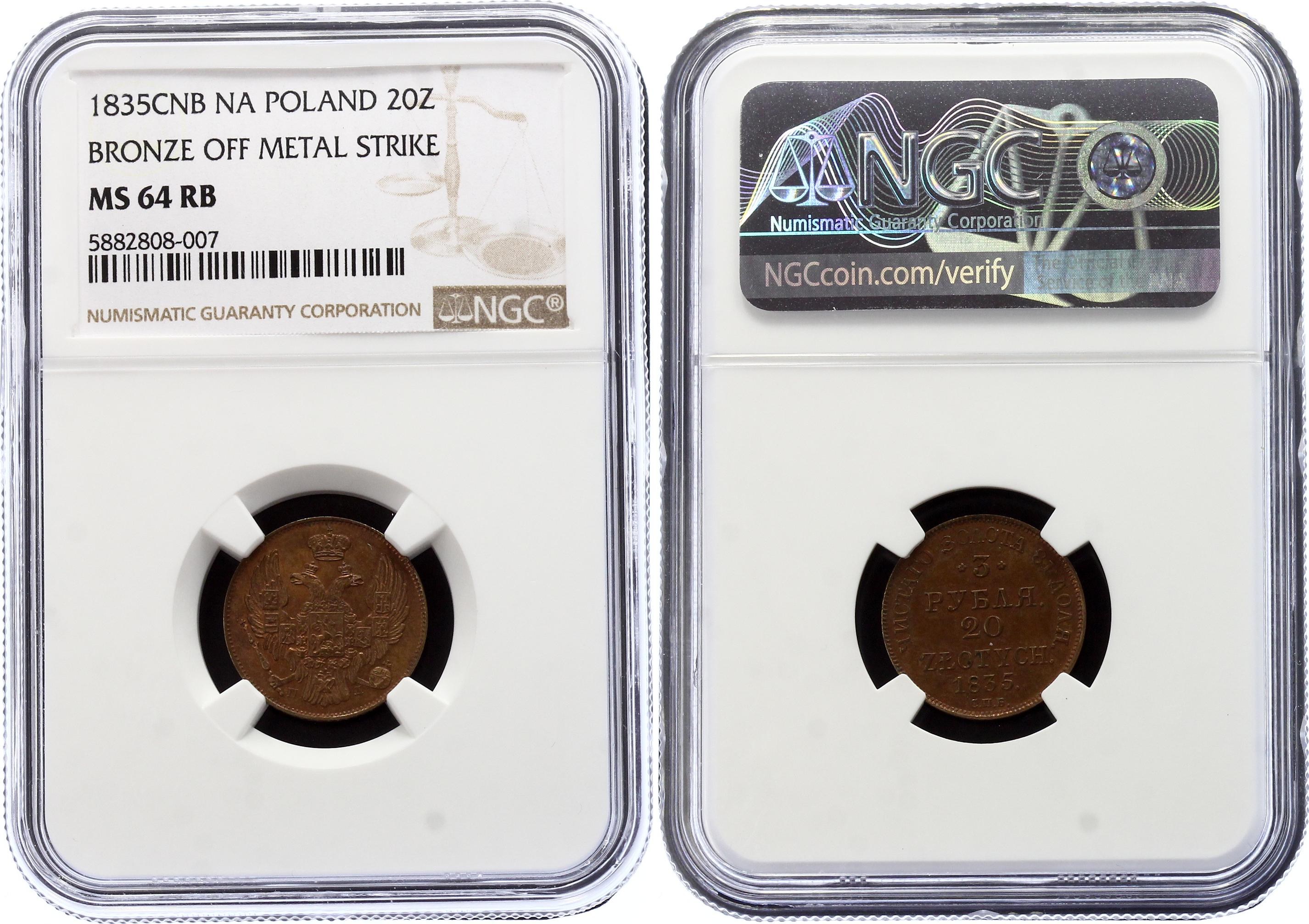 Russia - Poland 3 Roubles - 20 Zlotych 1835 СПБ ПД BRONZE!!! NGC MS 64 RB - Aukcja internetowa ...