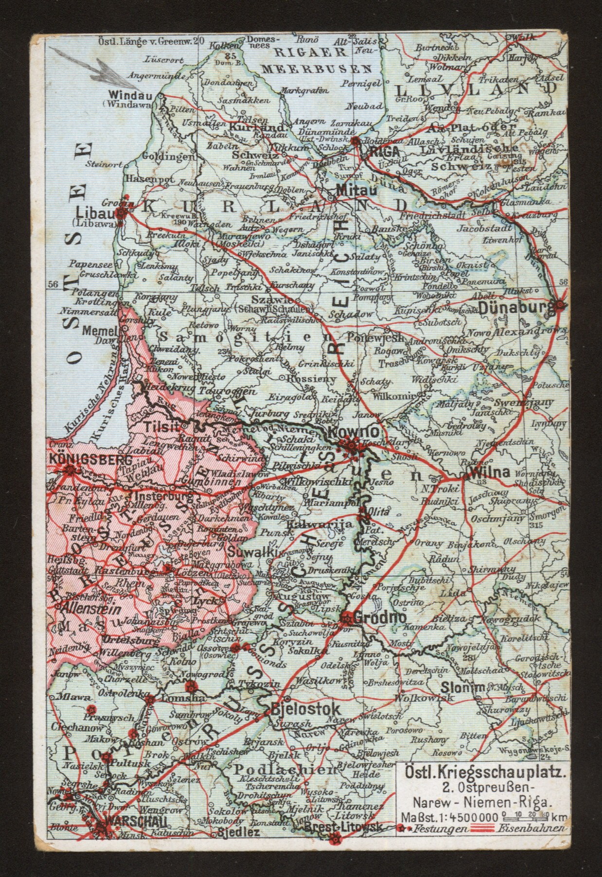 Mapa. Wschodni teren wojny. Narew- Niemen- Riga.1915 r. - Aukcja ...