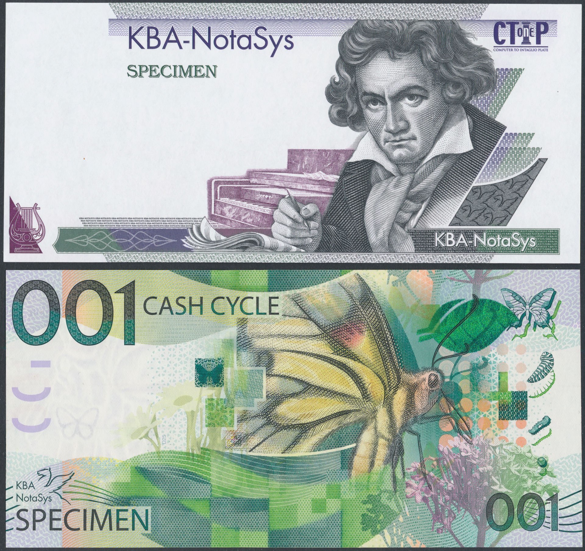TestNote, KBA NotaSys - Beethoven and 001 Cash Cycle - Specimen (2pcs ...