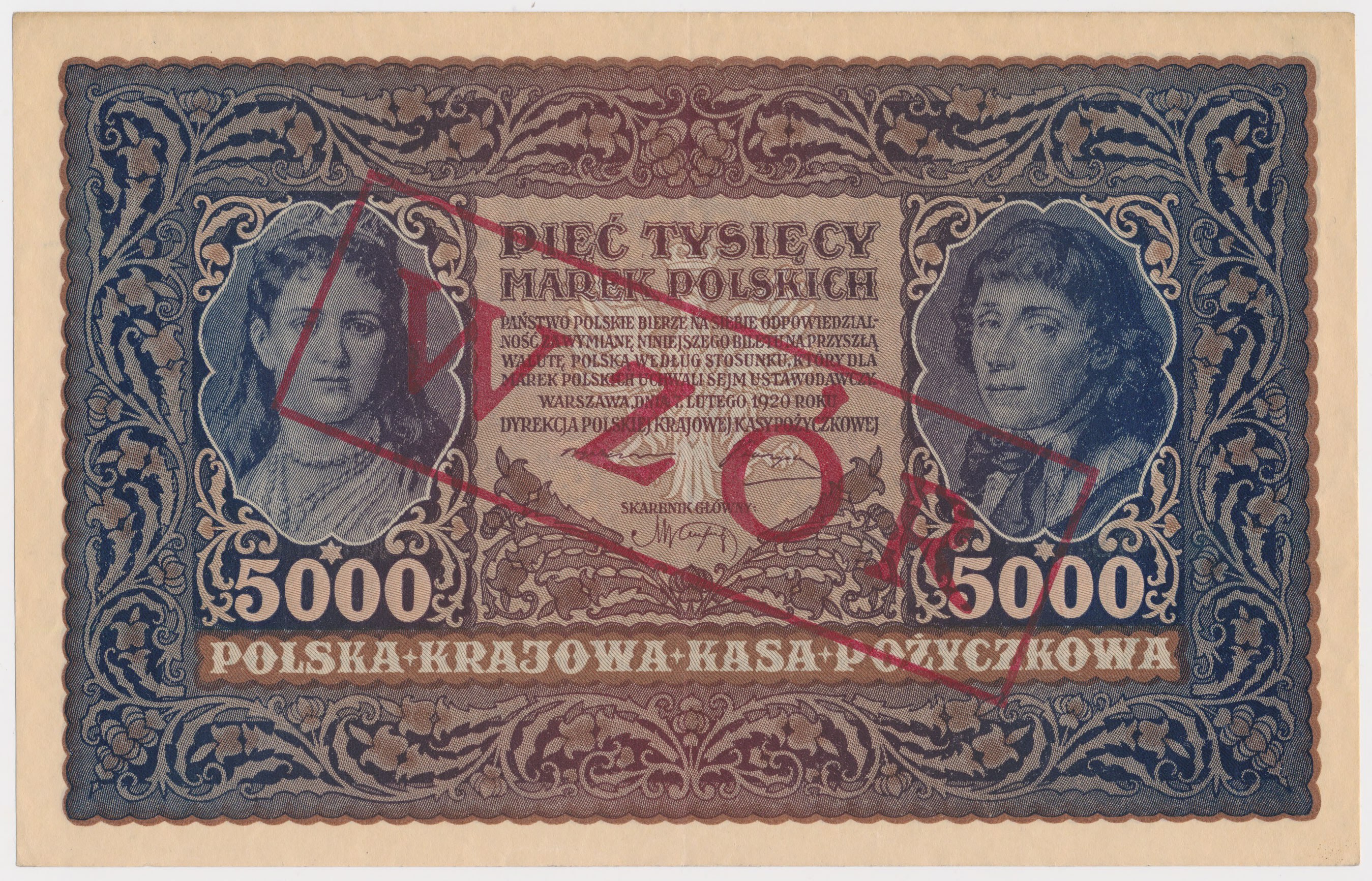 5.000 mkp 1920 - WZÓR - II Serja A 000,000 - RZADKOŚĆ - numeracja ...