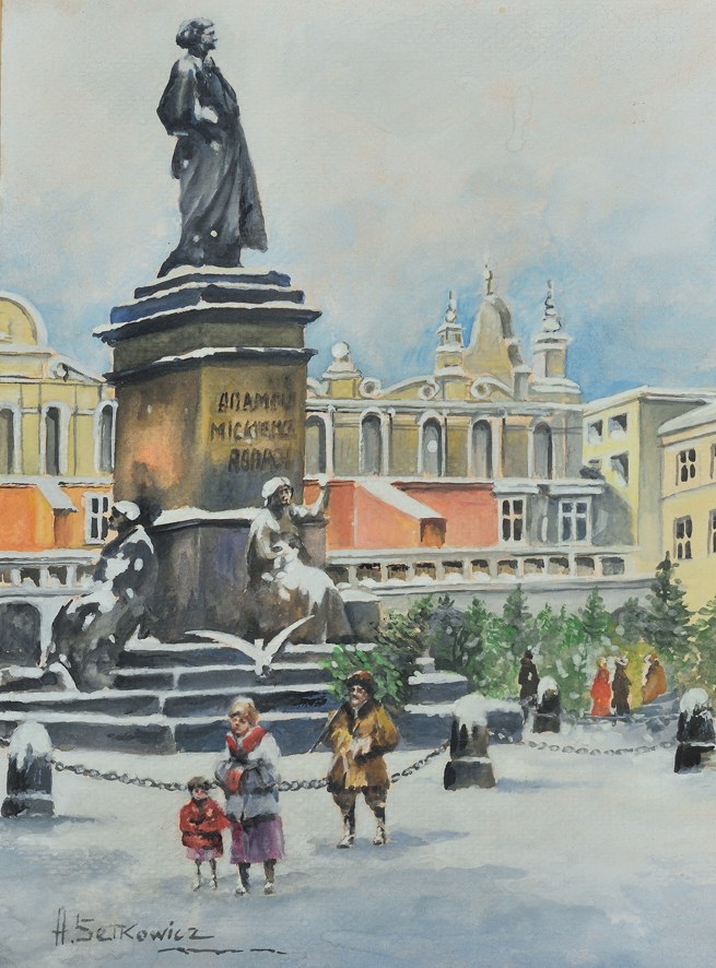 SETKOWICZ, Adam (1875-1945) - Kraków: Rynek Główny. Akwarela 22x16,5 cm ...