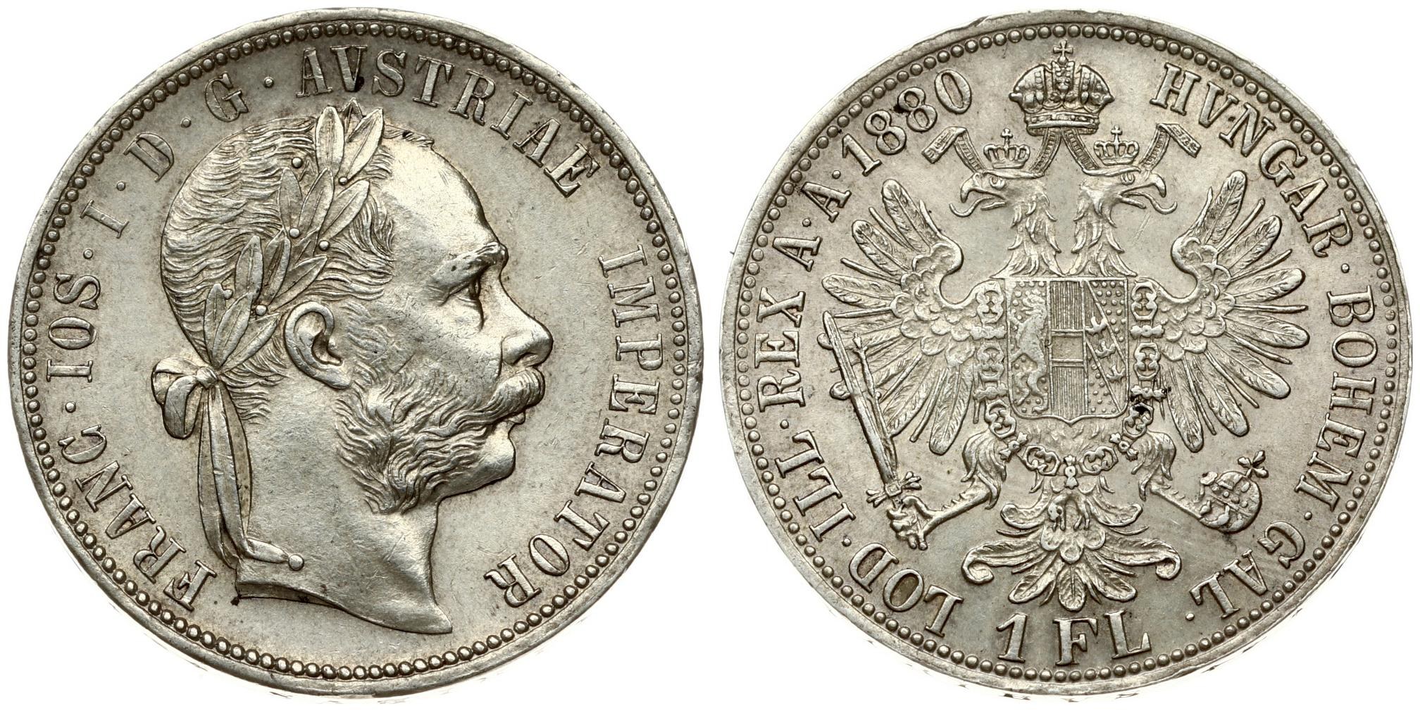Austria 1 Florin 1880 Franz Joseph I(1848-1916). Averse: Laureate head ...