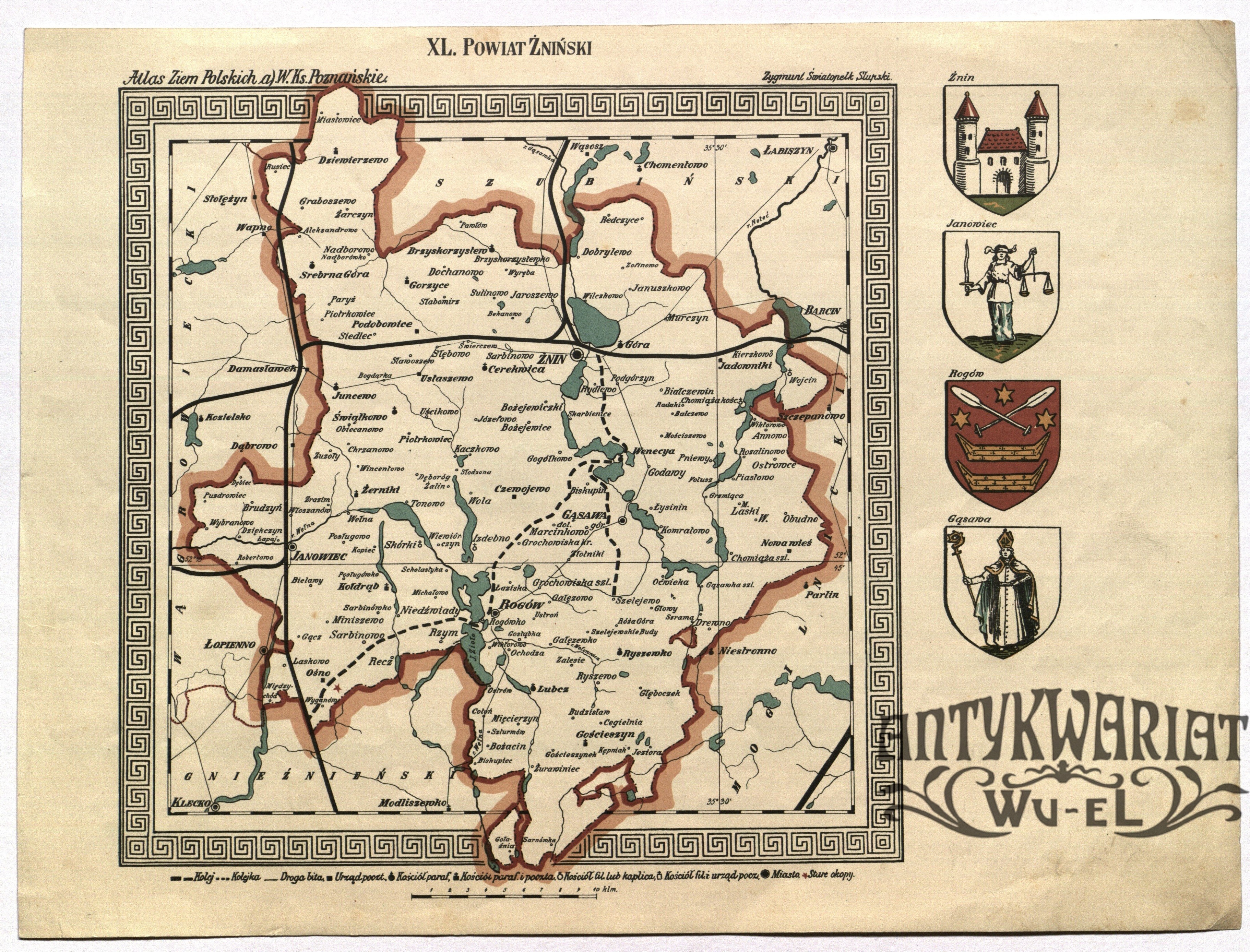 ŻNIN. Mapa ziemskiego powiatu; pochodzi z: Atlas ziem polskich, Z.Ś ...