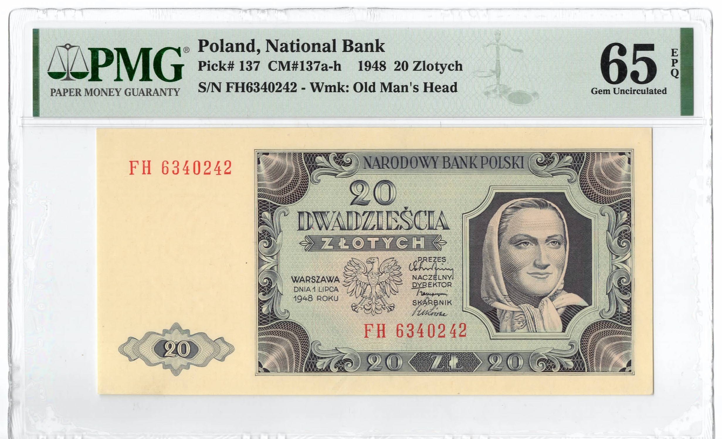 PRL, 20 złotych 1948 FH - PMG 65EPQ - Aukcja internetowa / Licytacja ...