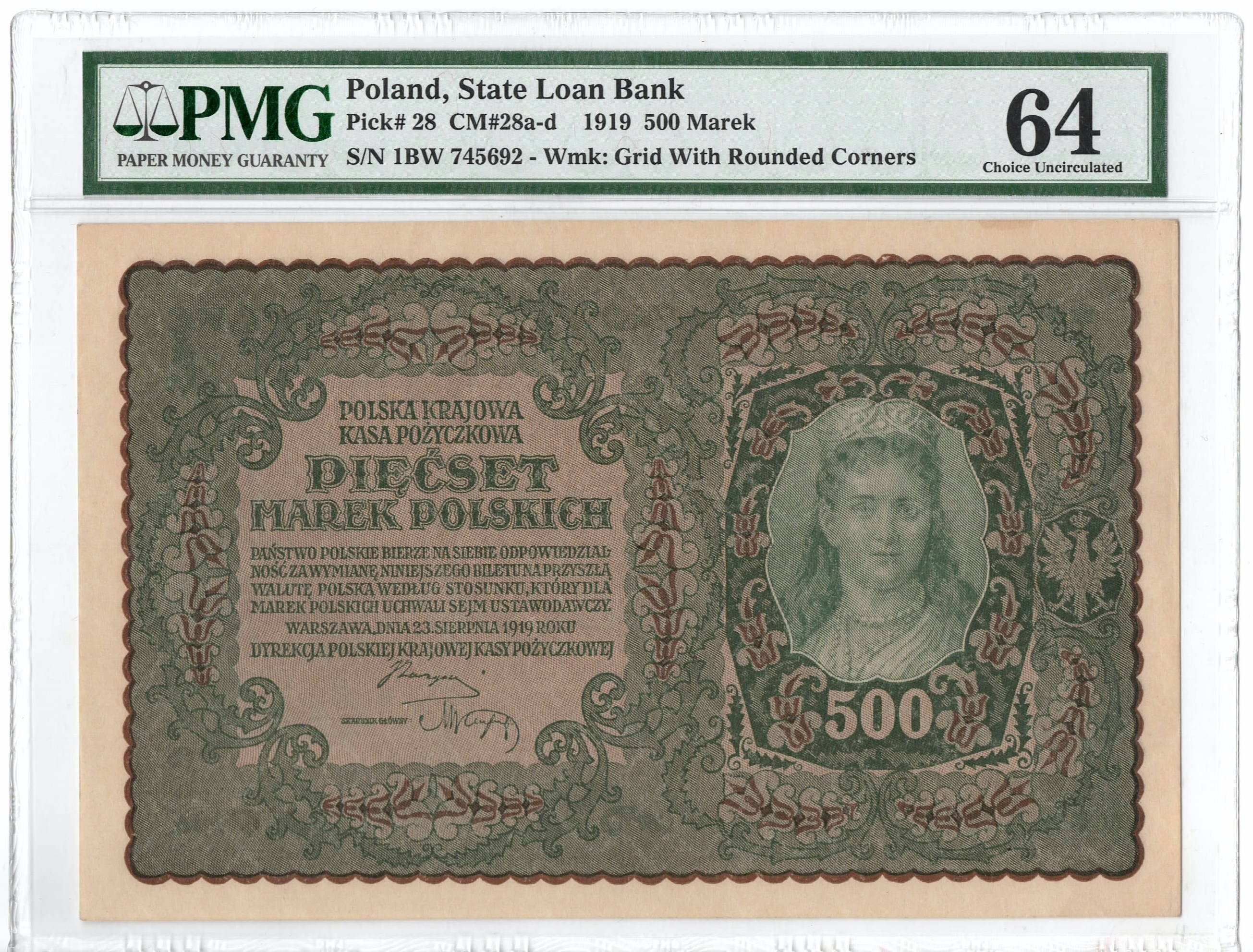 II RP, 500 marek polskich 1919 I SERJA BW - PMG 64 - Aukcja internetowa / Licytacja online ...