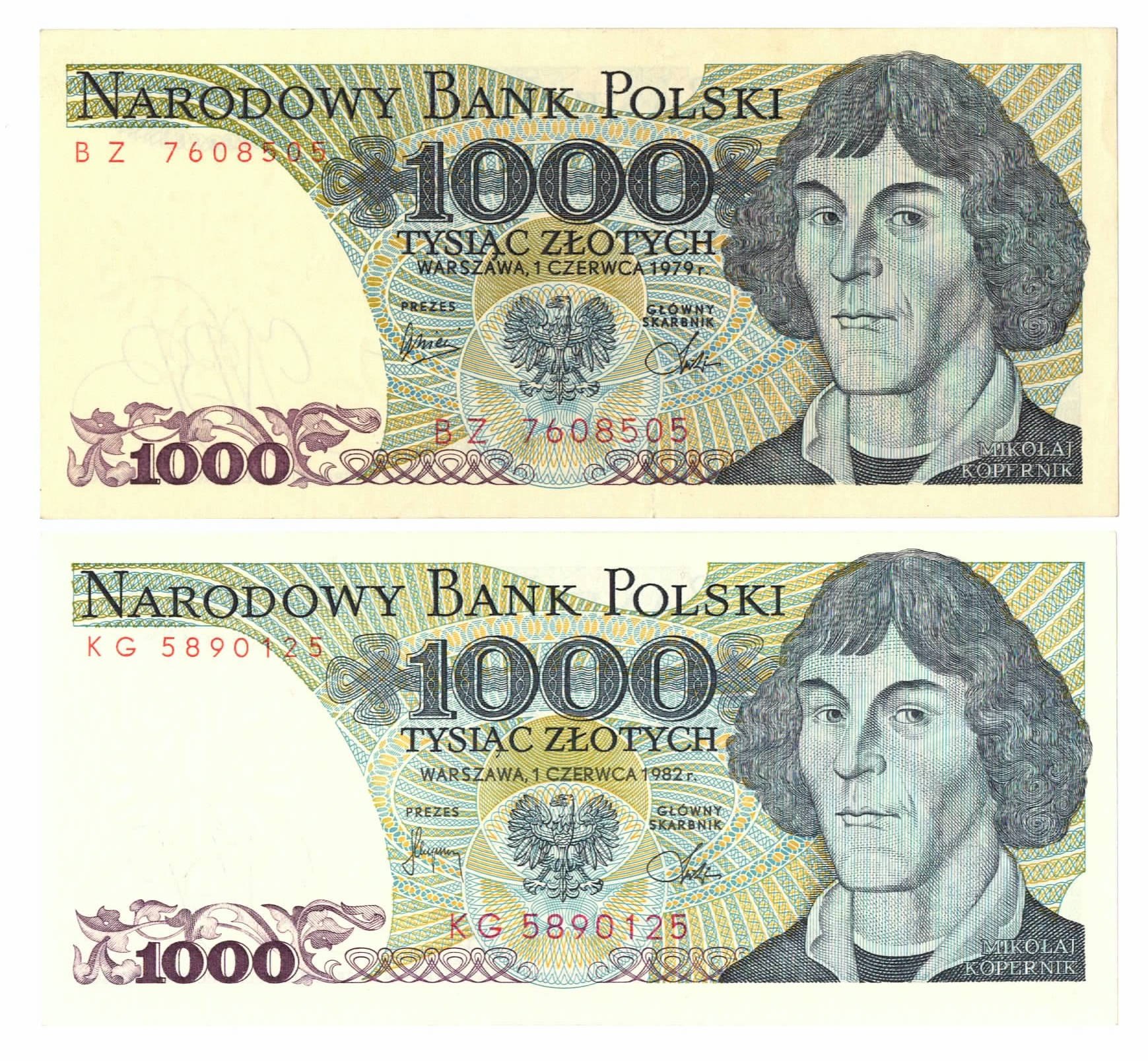 PRL, Zestaw 1000 złotych 1979 BZ i 1000 złotych 1982 KG ...