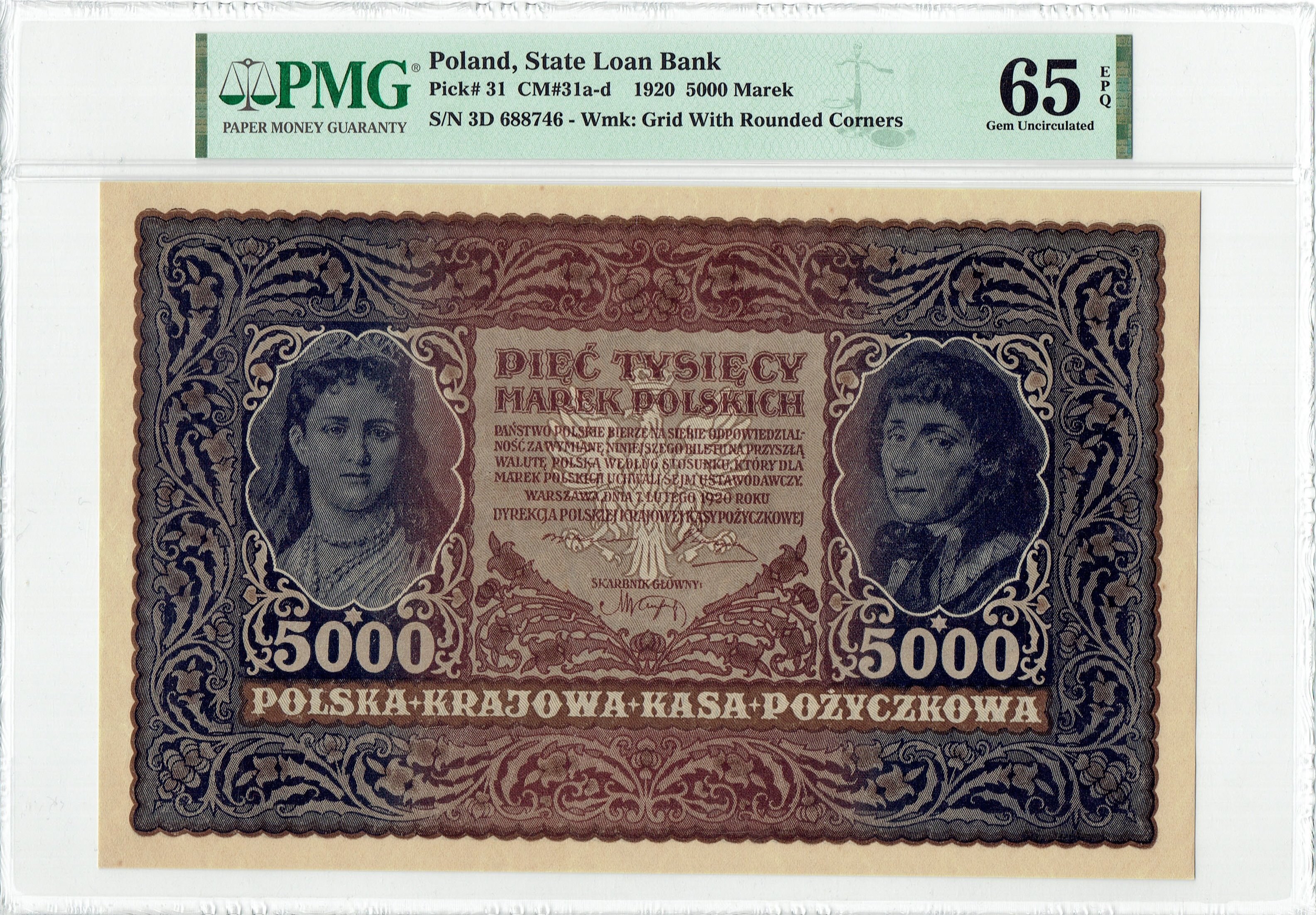 II RP, 5000 marek polskich 1920 III SERJA D - PMG 65EPQ - Aukcja internetowa / Licytacja online ...
