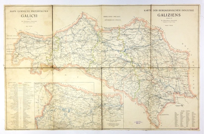 [GALICJA]. Mapa górniczo przemysłowa Galicyi. Mapa barwna form. 60,9x95 ...