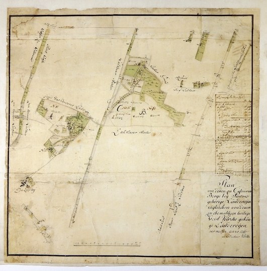 VILLAGE. Handwritten map of the area around Kalwaria Pakoska from 1786 ...
