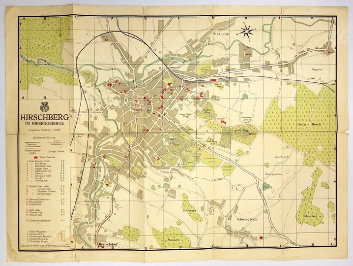 [JELENIA Góra]. Hirschberg im Riesengebirge. Plan barwny form. 43,8x60 ...