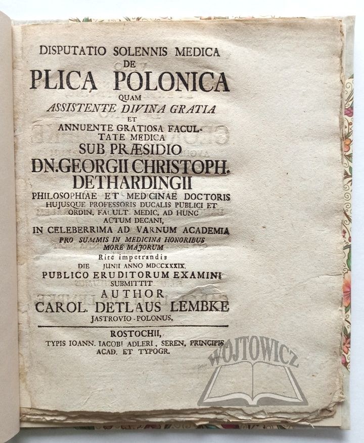 LEMBKE Carl Detlaus, Disputatio Solennis Medica de Plica Polonica ...