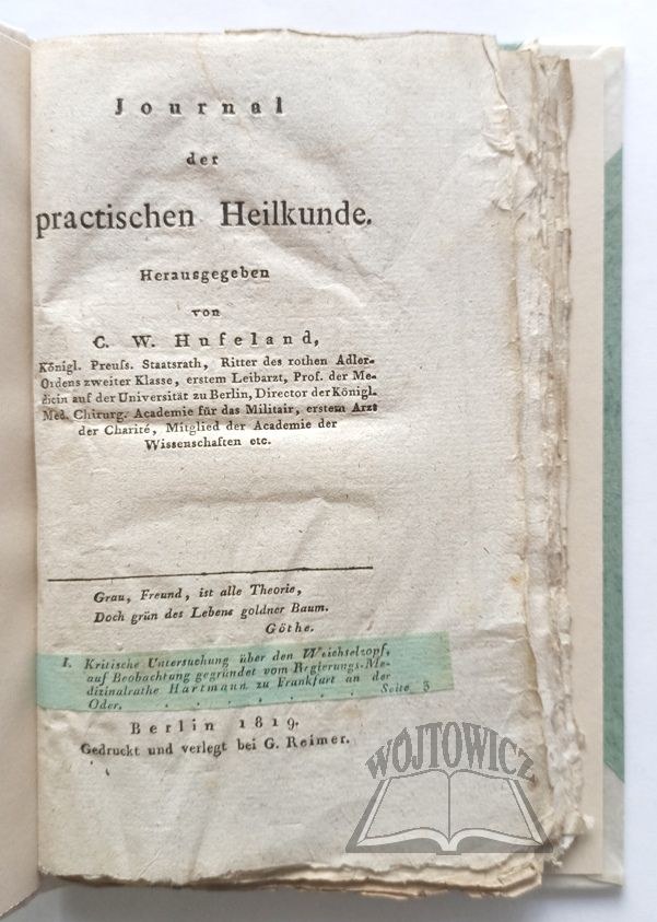 (Medycyna). (Kołtun polski). JOURNAL der practischen Heilkunde ...