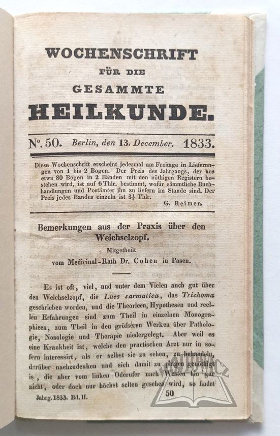 (Medycyna). (Kołtun polski). WOCHENSCHRIFT für die gesammte Heilkunde ...