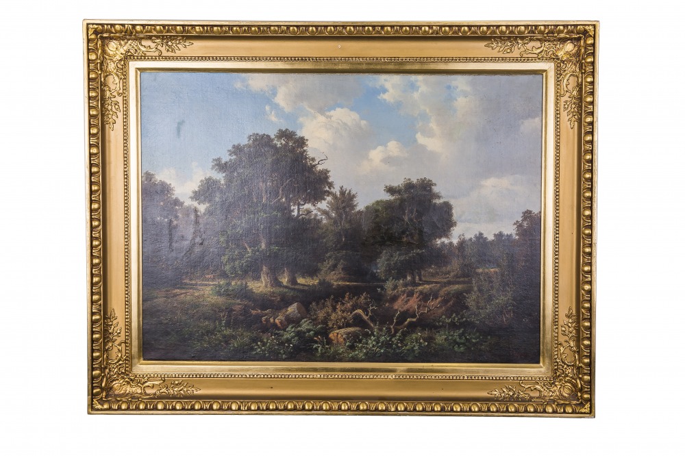 Georg Engelhardt (1823-1883), Krajobraz leśny z sarnami - Aukcja ...