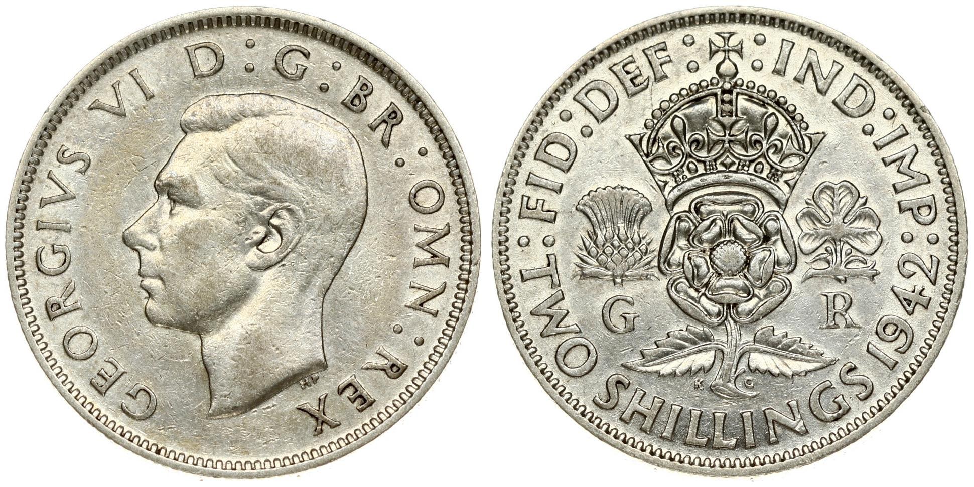 Great Britain 1 Florin 1942 George VI(1936-1952). Averse: Head left ...