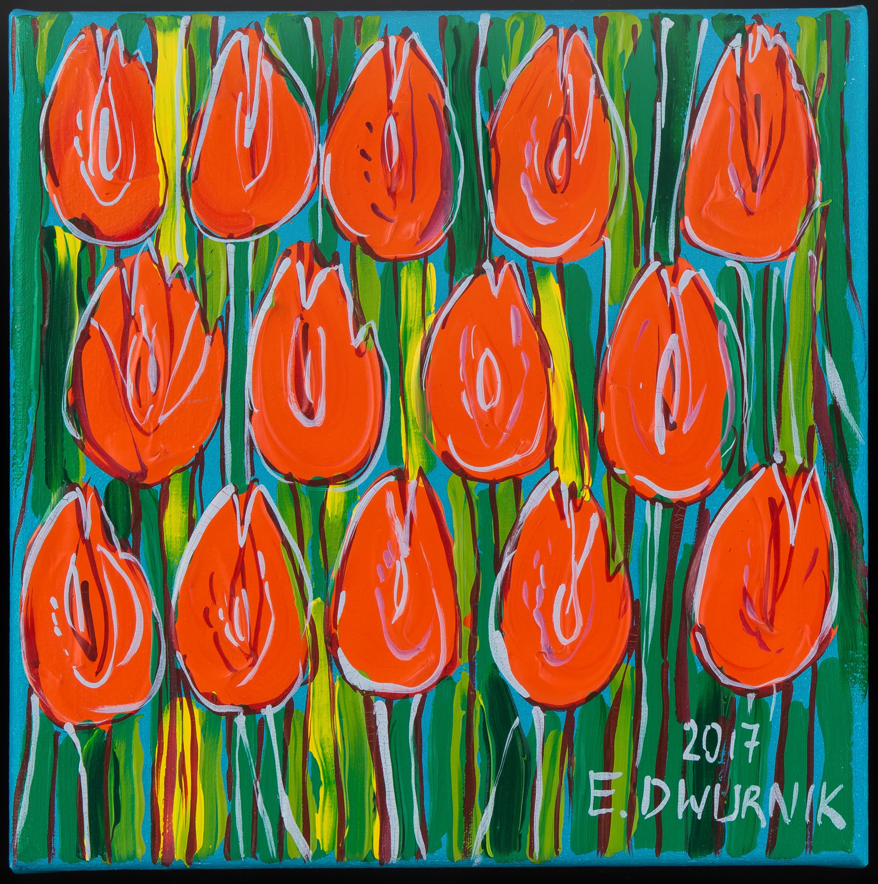 Edward Dwurnik (1943 Radzymin - 2018 Warszawa), Pomarańczowe tulipany, 2017 - Aukcja internetowa ...