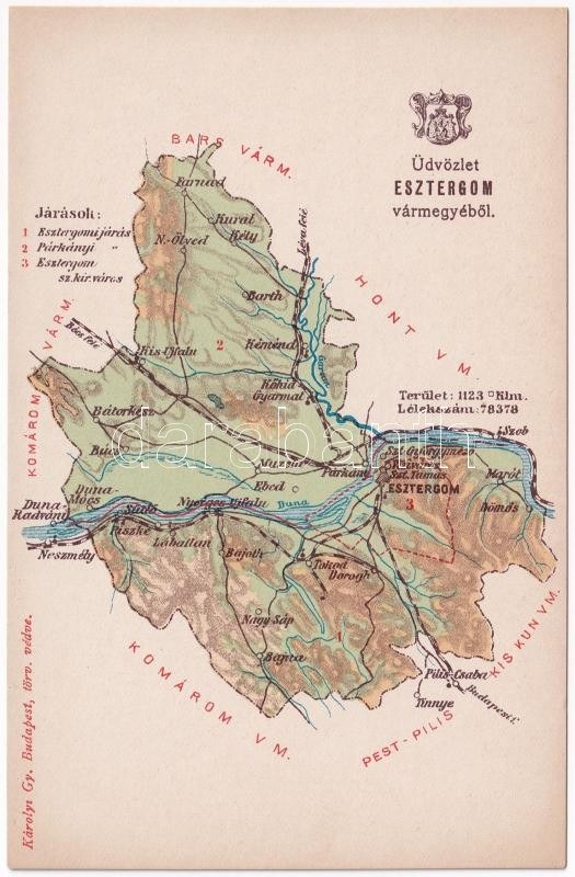 Esztergom vármegye térképe. Kiadja Károlyi Gy. / Map of Esztergom ...