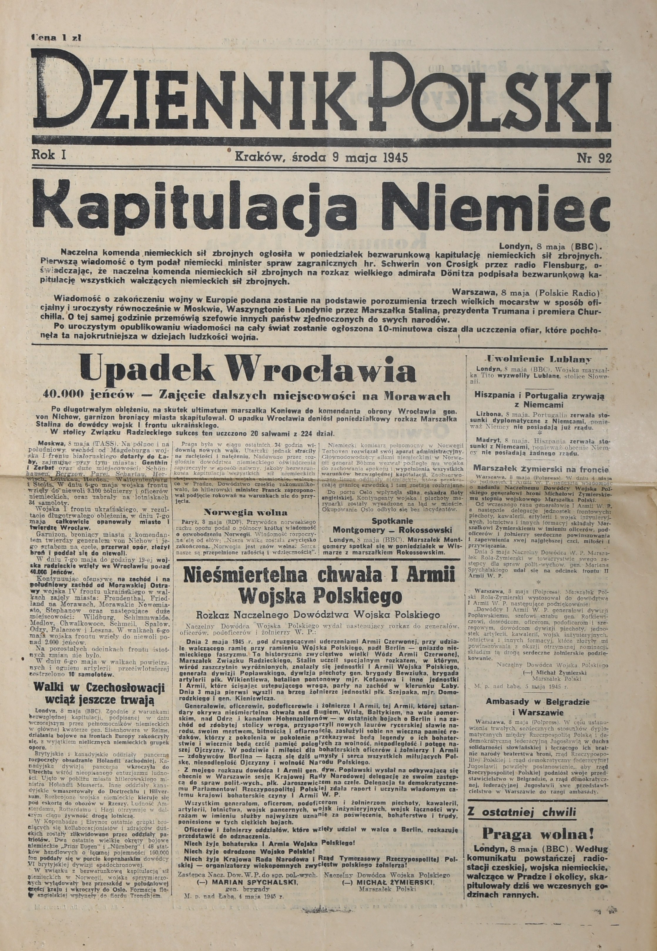 Dziennik Polski, Kraków, 9 maja 1945 - Aukcja internetowa / Licytacja ...