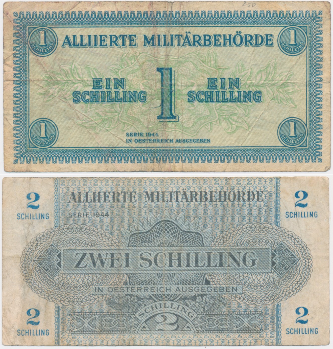 Austria, Allied Military Authority, lot 1-2 Schilling 1944 (2 pcs ...