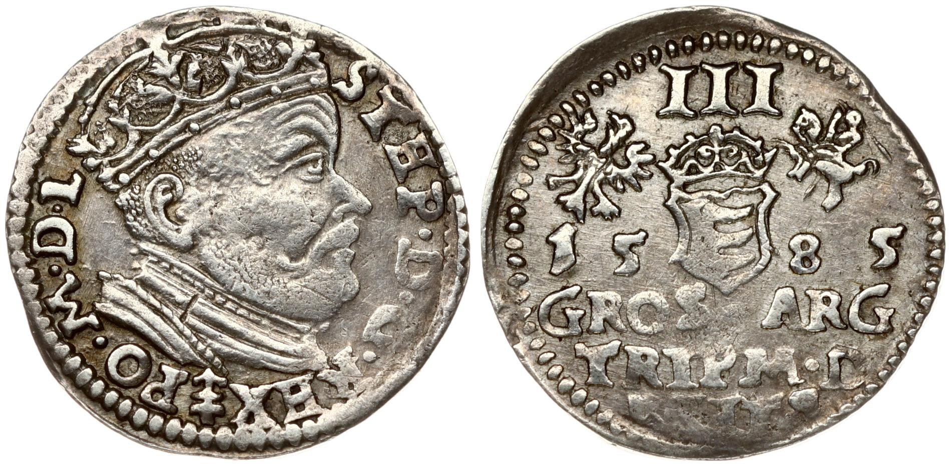 Lithuania 3 Groszy 1585 Vilnius. Stephen Bathory(1576–1586). Obverse ...