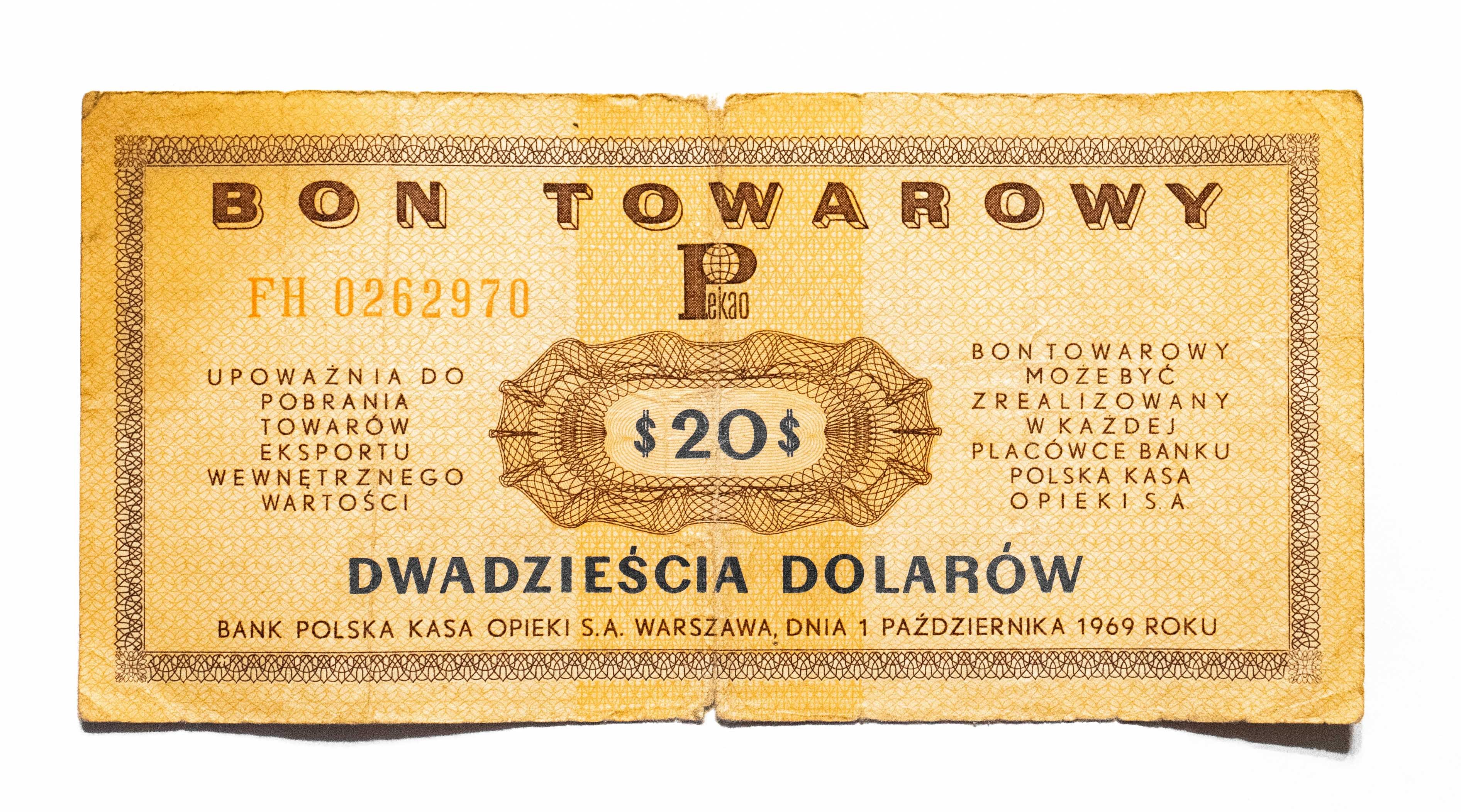 People's Republic of Poland, Pewex, Commodity Voucher, $20 1.10.1969 ...